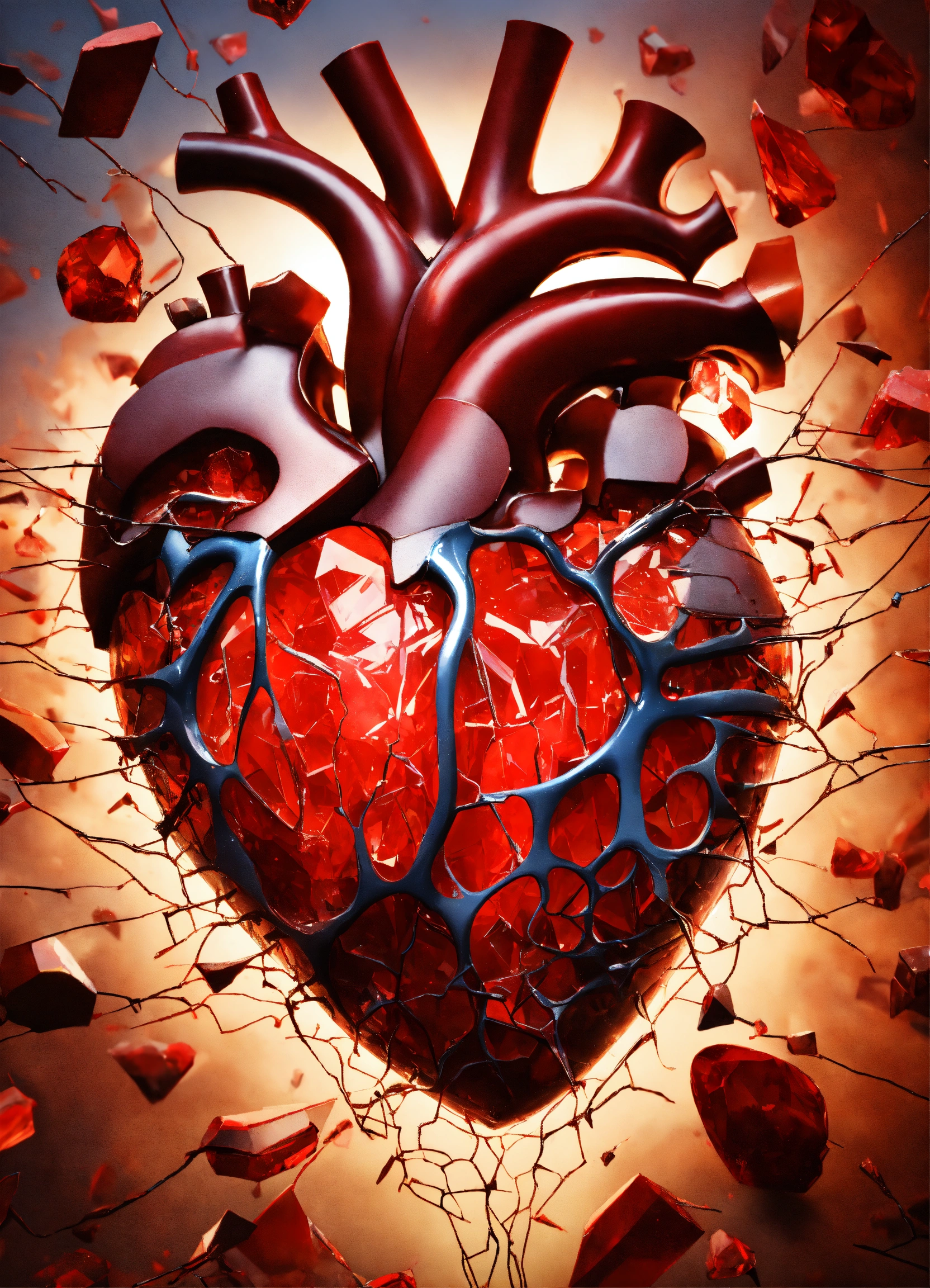 Lexica - Anatomy of a human heart bursting into tiny glass shards ...