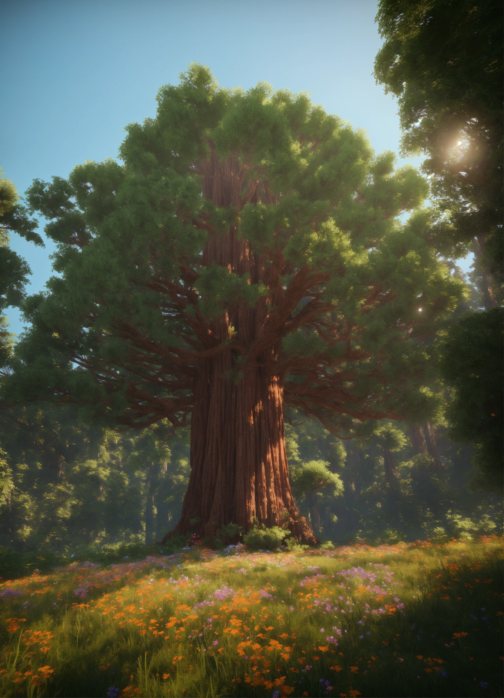 Lexica - Large open field, colossal individual redwood tree of essence ...