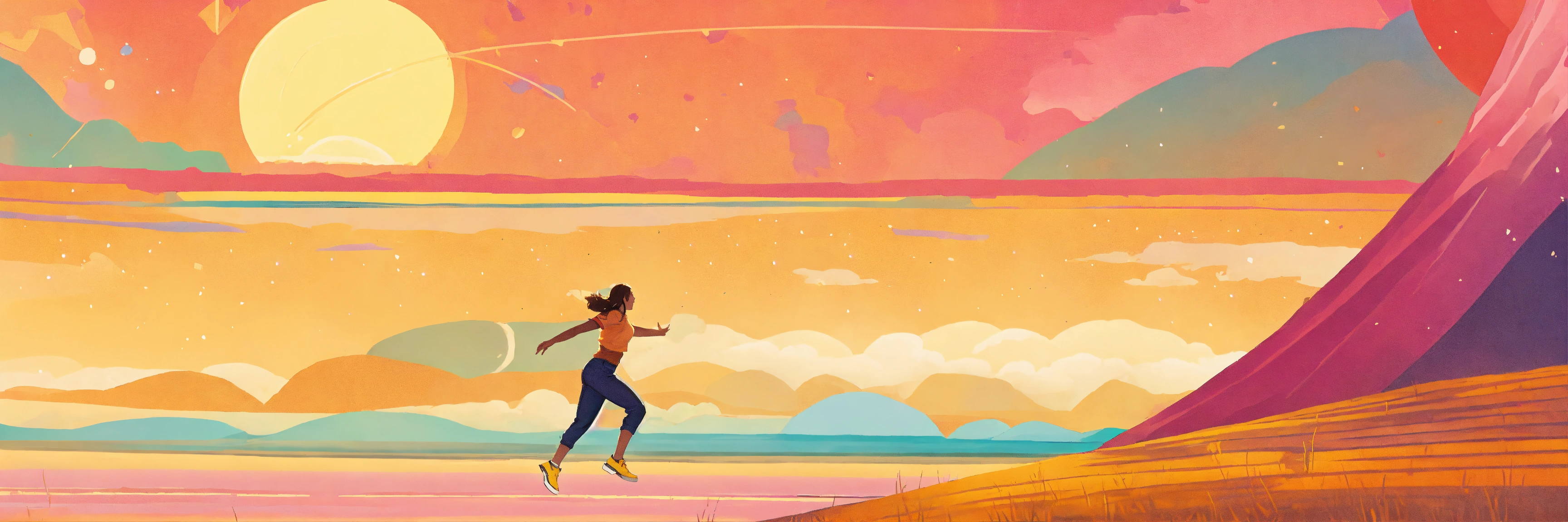 Lexica - Illustration of women jumping through dimensions, panoramic ...