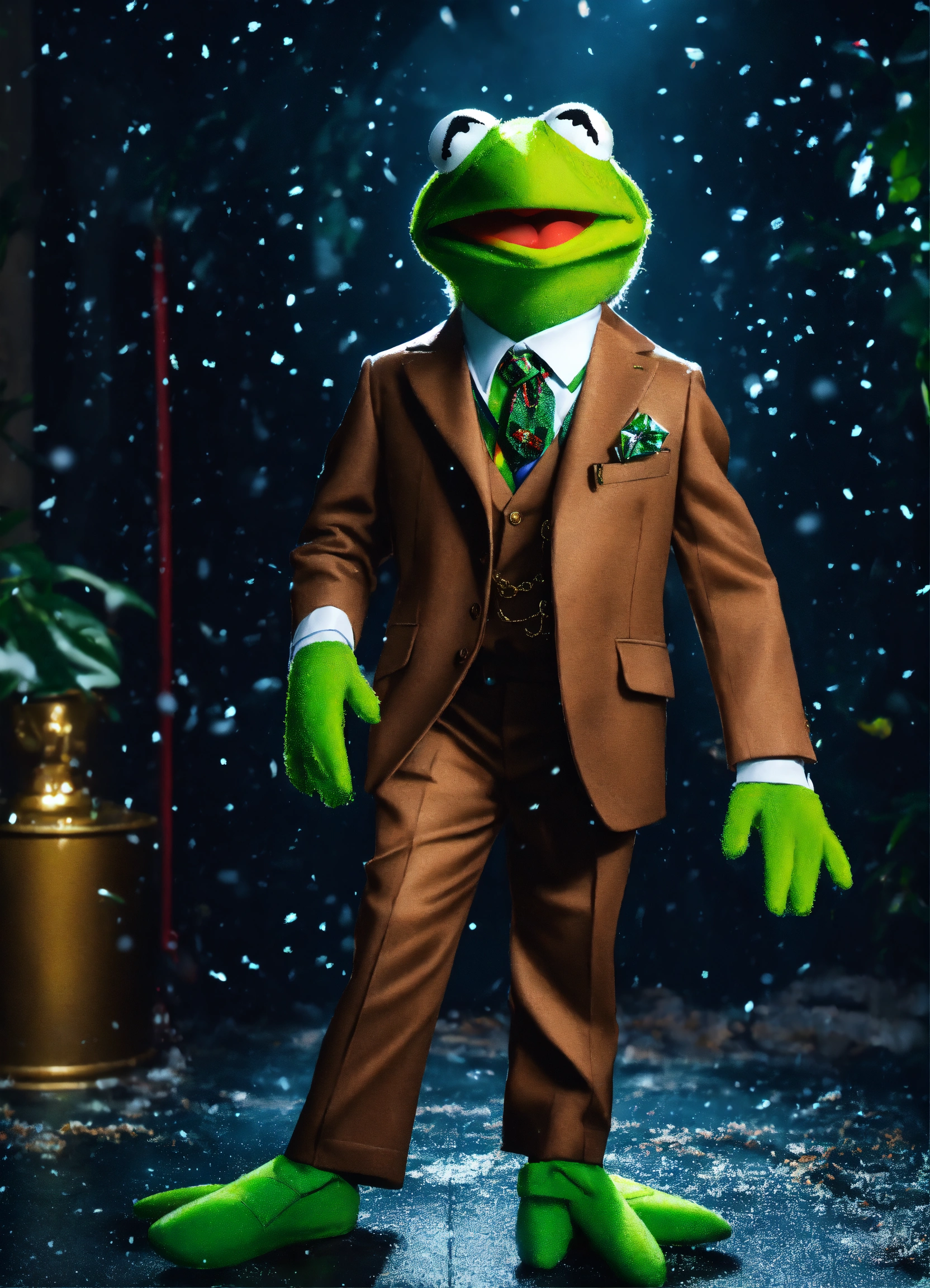 Lexica - Kermit the Frog wearing a brown gucci suit, gucci promo photo ...