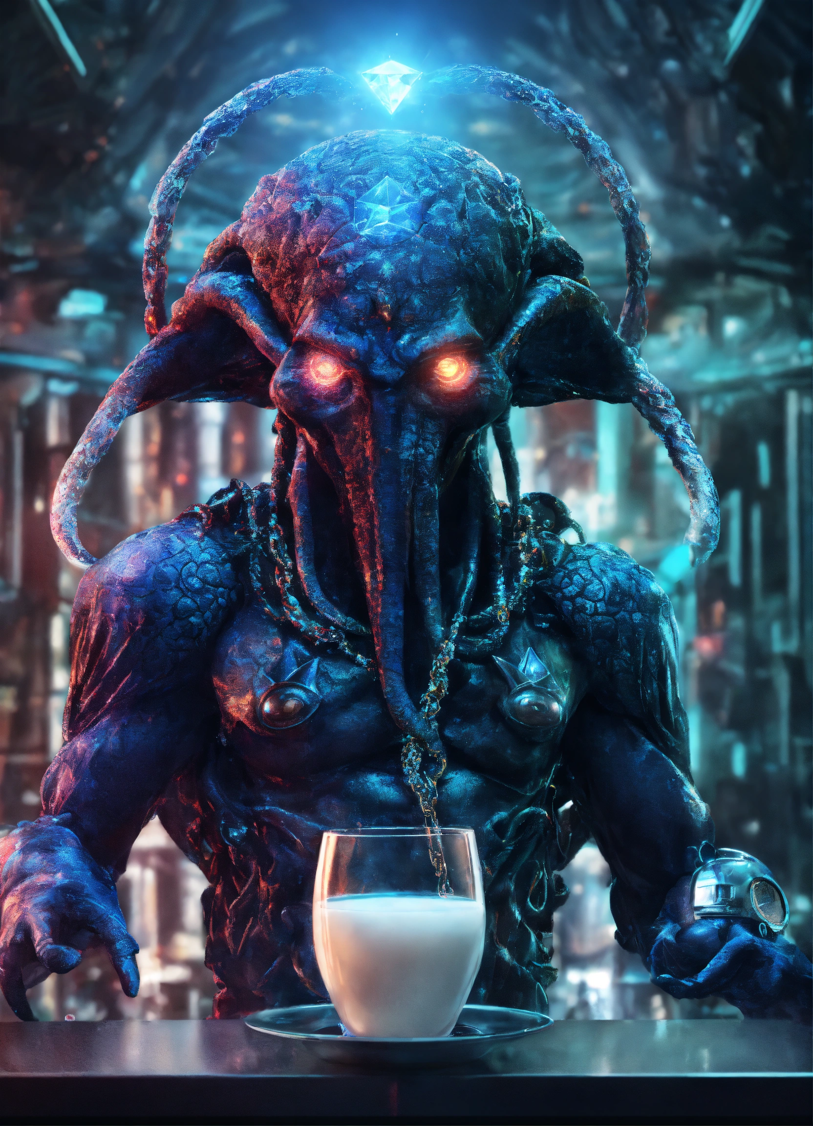 Lexica - Evil demonic AI god Diamond Cthulhu holding a glass of milk ...
