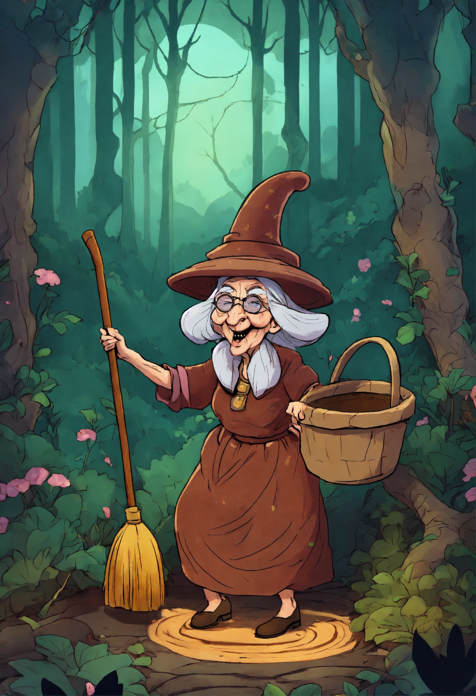 Lexica - Fantasy cartoon style ugly and scary old lady in a mortar with ...