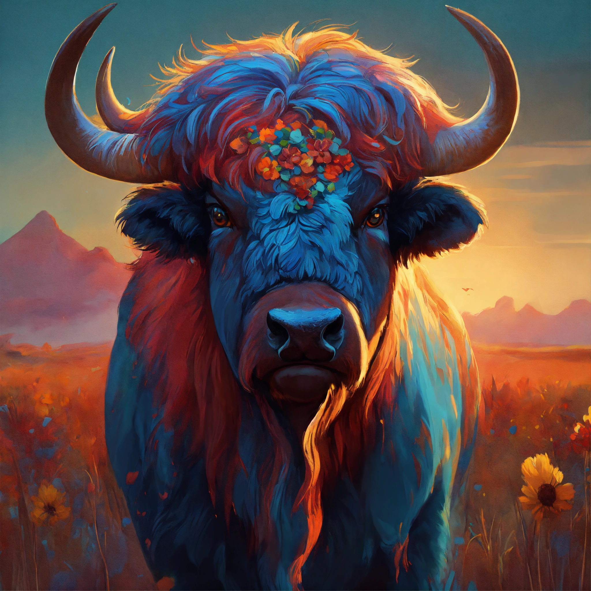 Lexica - Buffalo, cartoon oil paint, 2D illustration style, sharp focus ...
