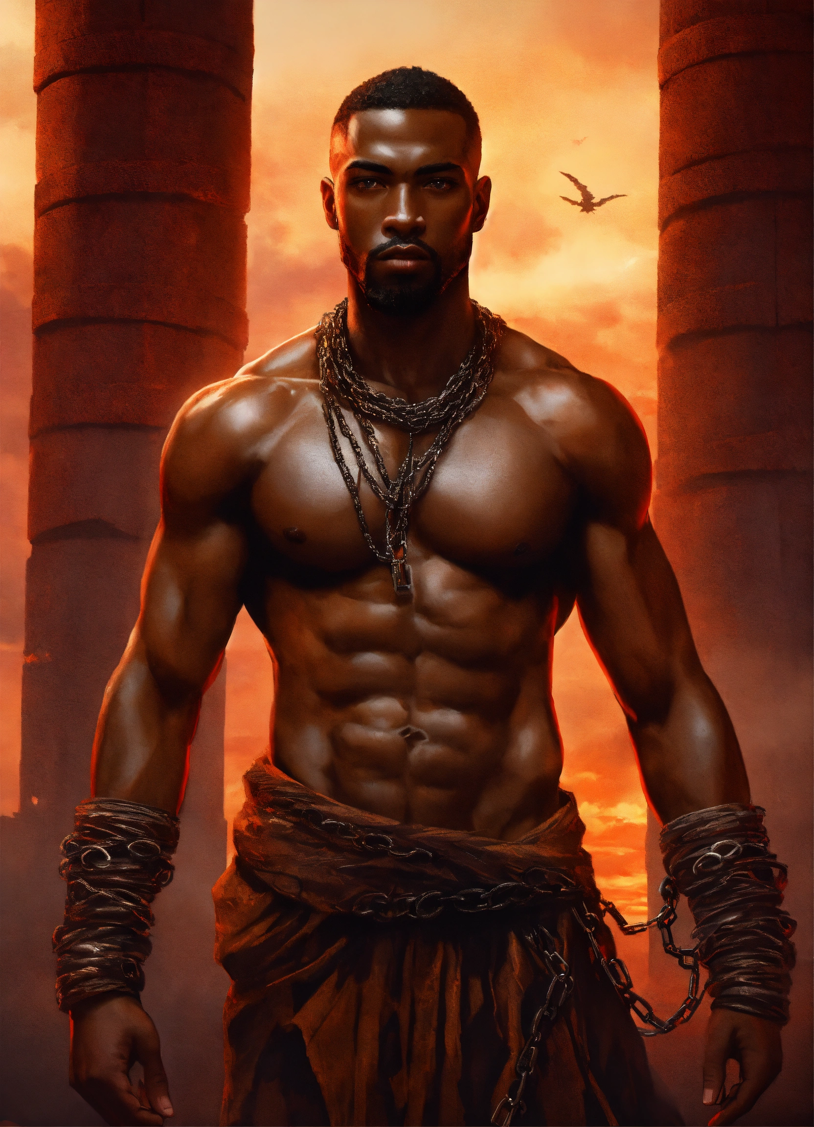 Lexica - Strong handsome African god prisoner, captive bound god, front ...
