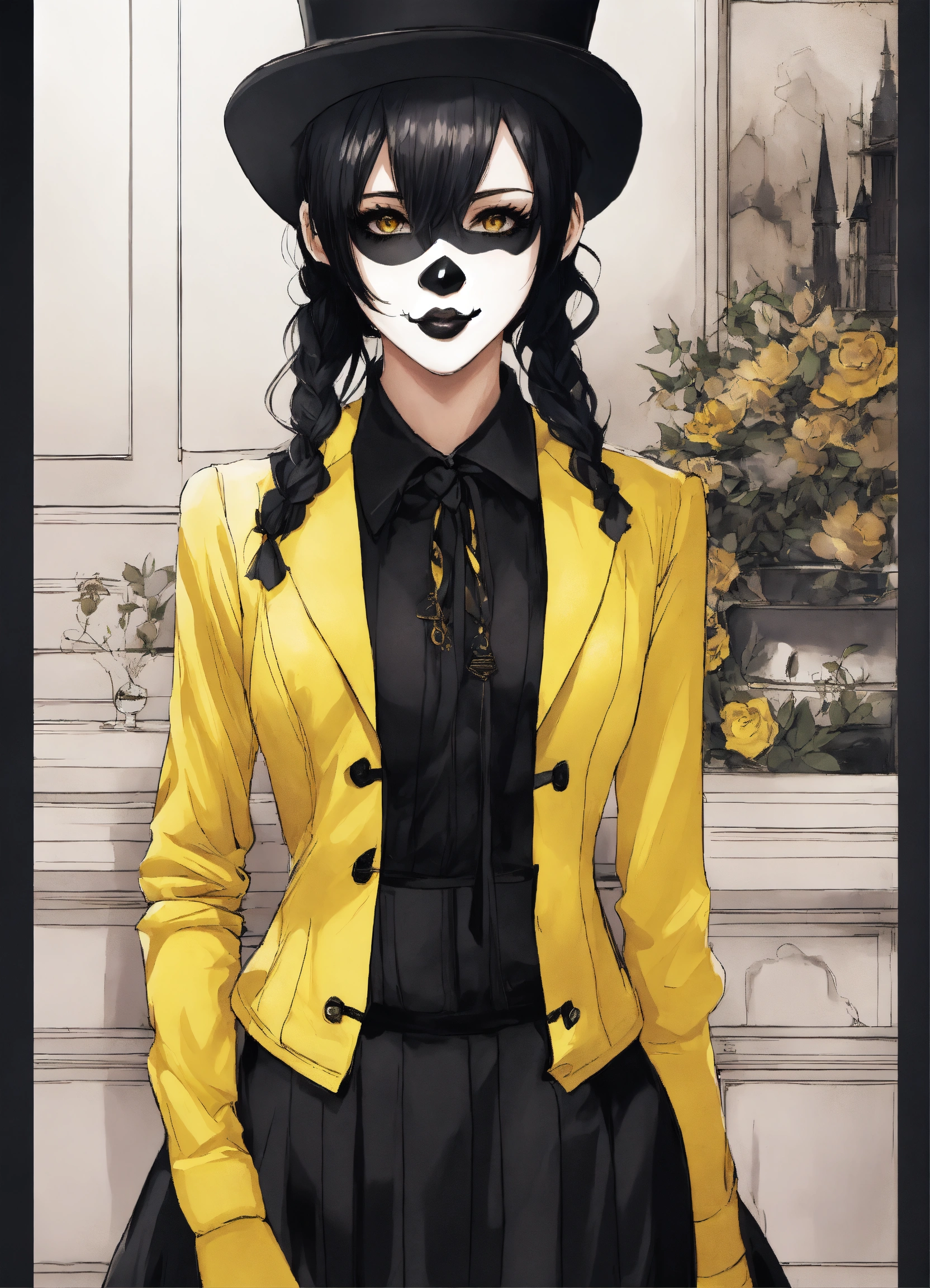 Lexica - Manga of a goth Female with mime mask, elegant yellow clothes ...