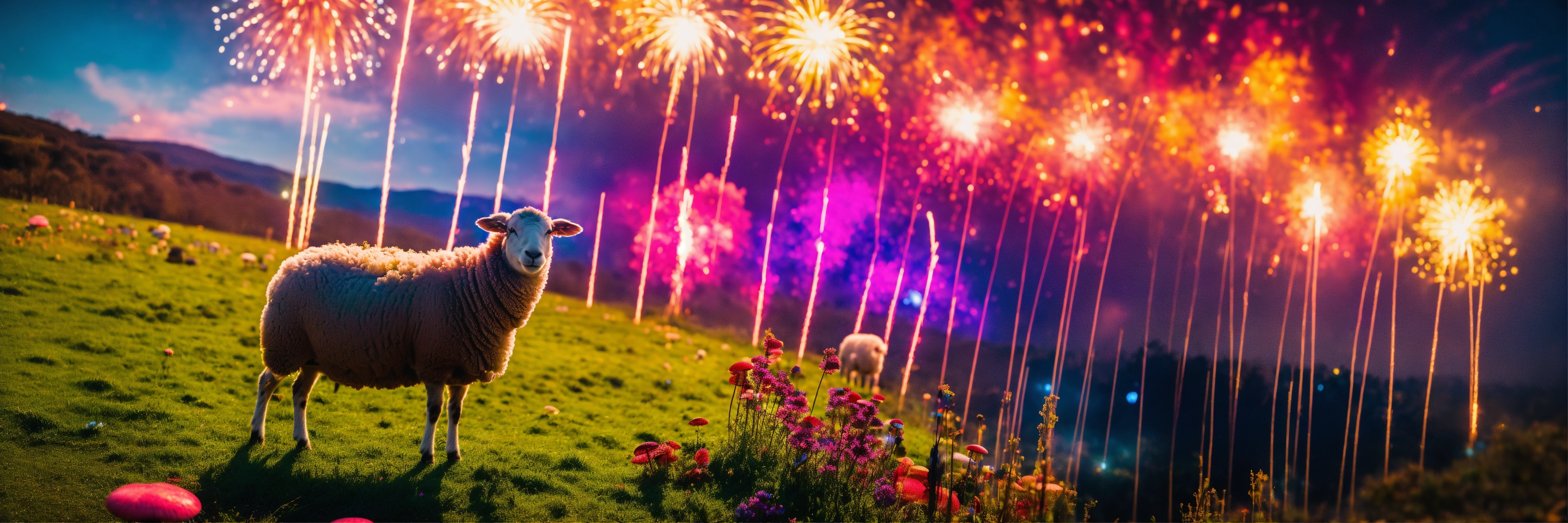 Lexica - Foreground smiling sheep, psychedelic, fantastic colorful ...