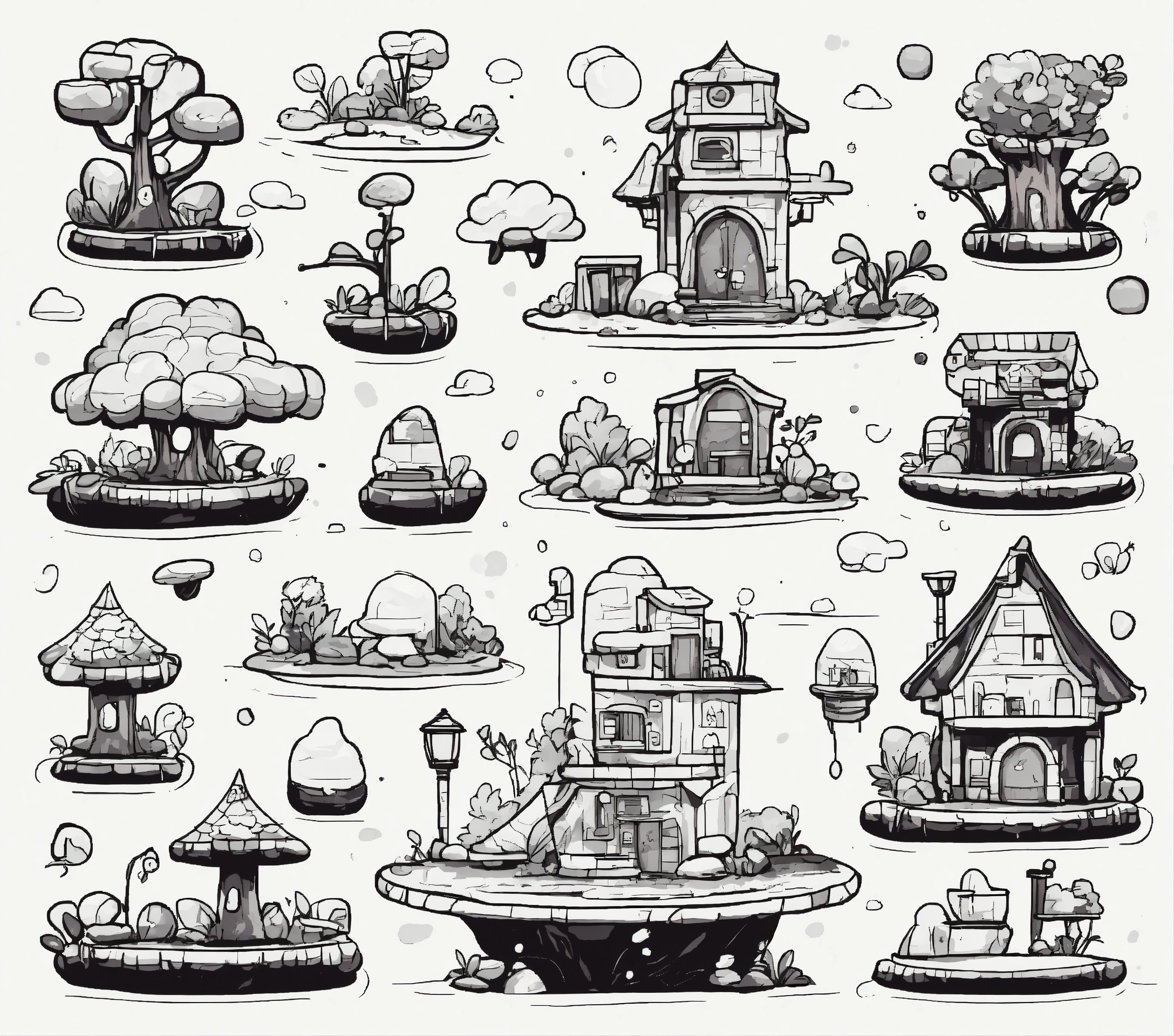 Lexica - 2d platformer game assets, cute theme, black and white ...