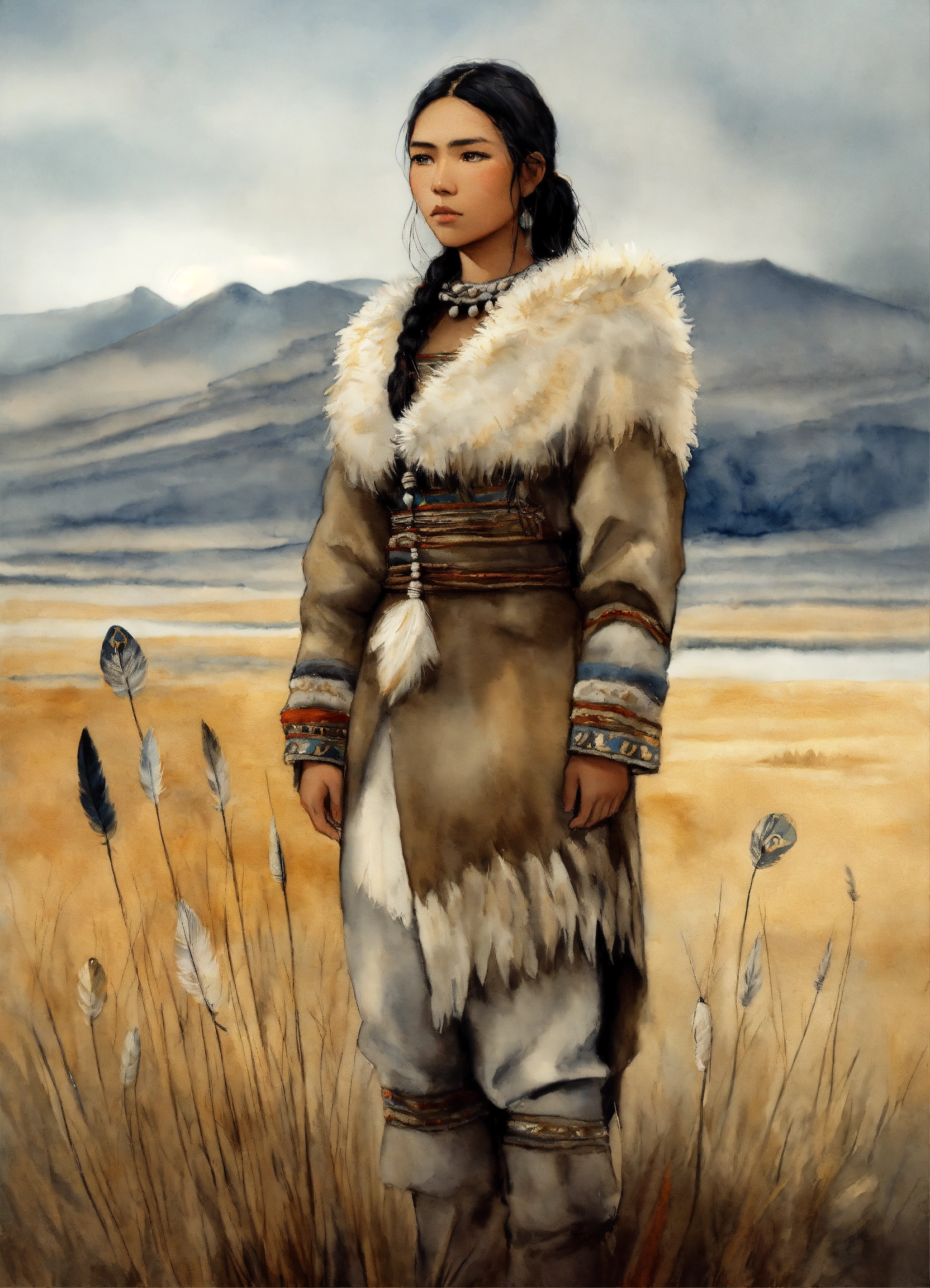 Lexica - Full body Illustration of an inuit woman, young, 18 years old ...