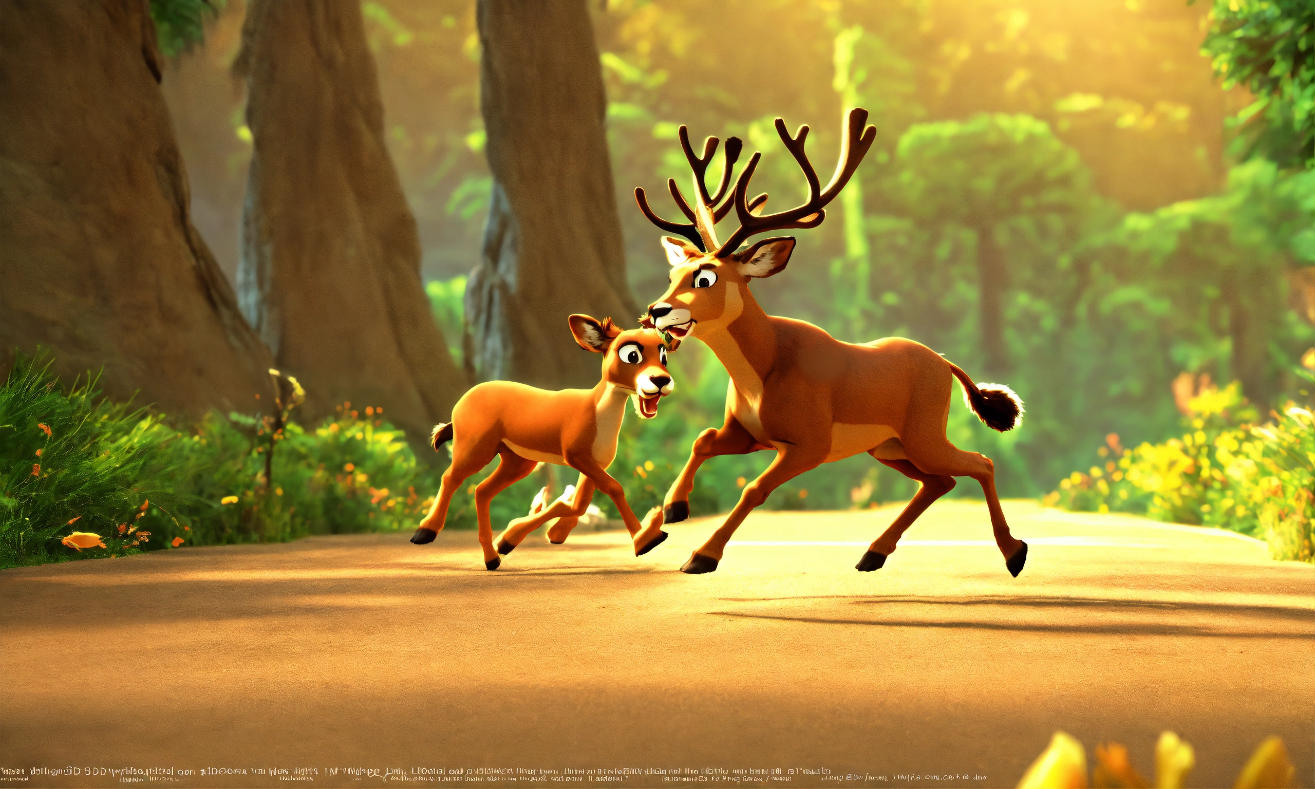 Lexica - 3d animation style cartoon deer running ahead behind it lion ...