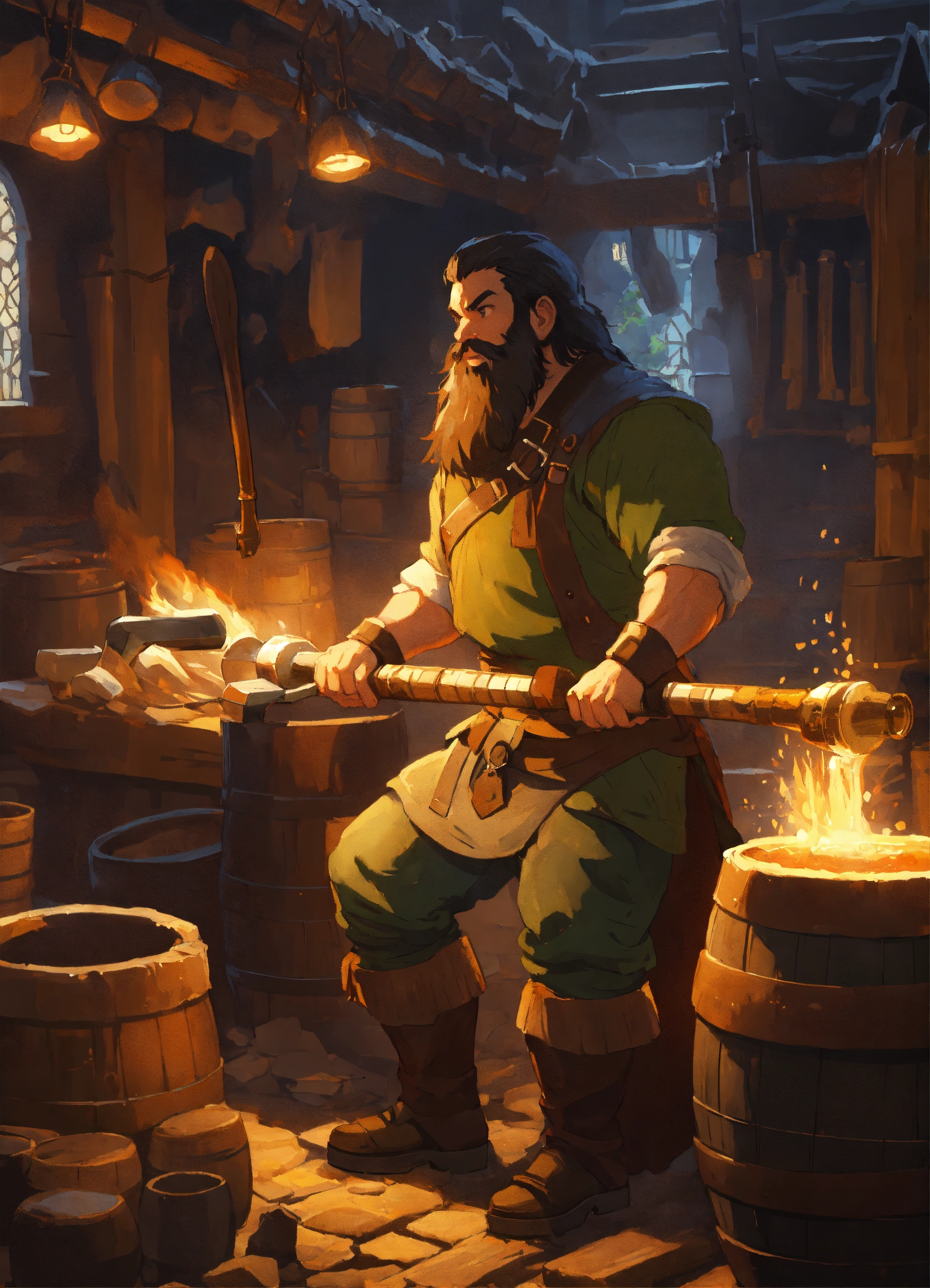 Lexica - A dwarven blacksmith with a hammer in front of a huge anvil ...