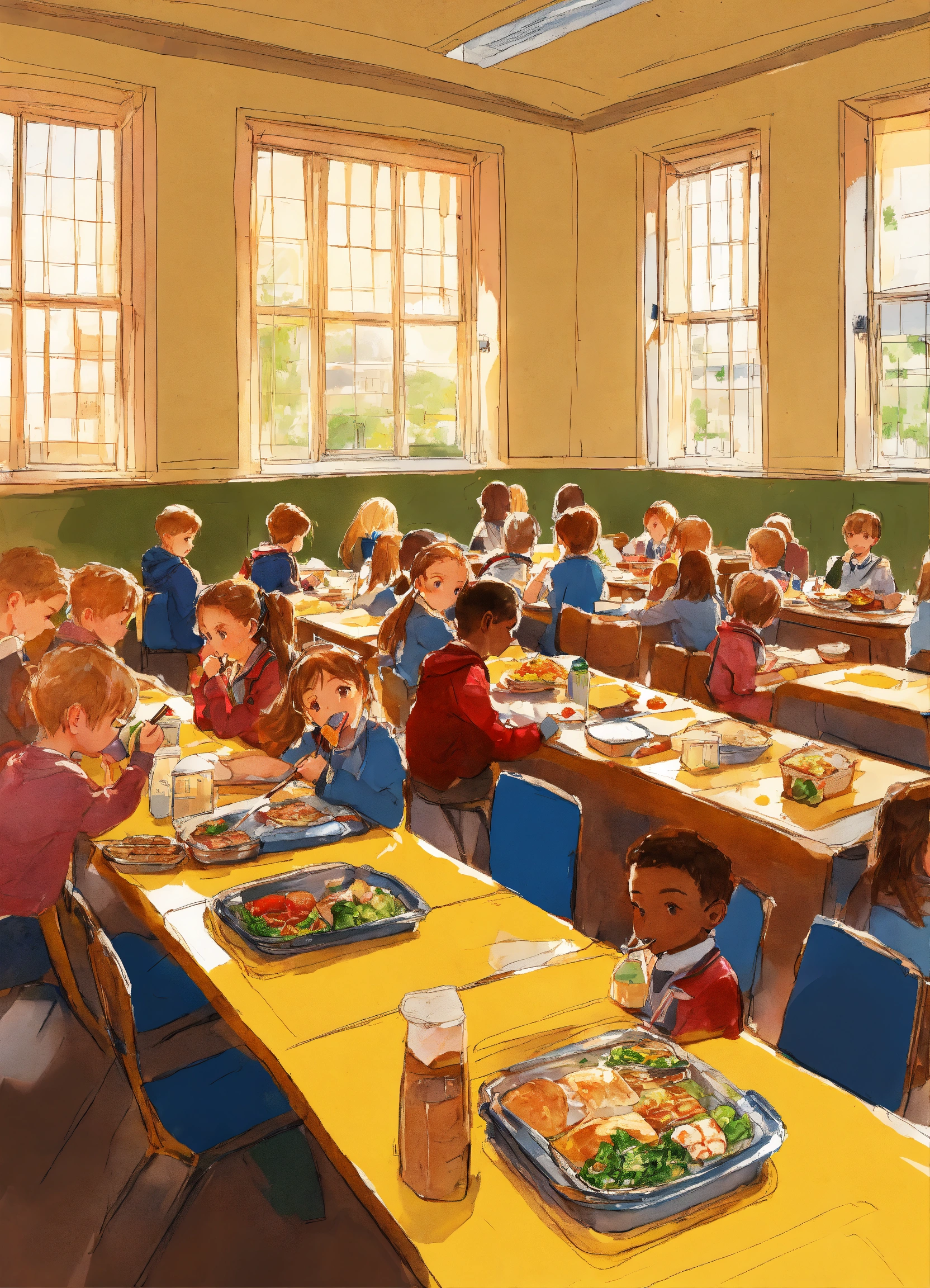Lexica - Sketching of children eating school dinner and packed lunches ...