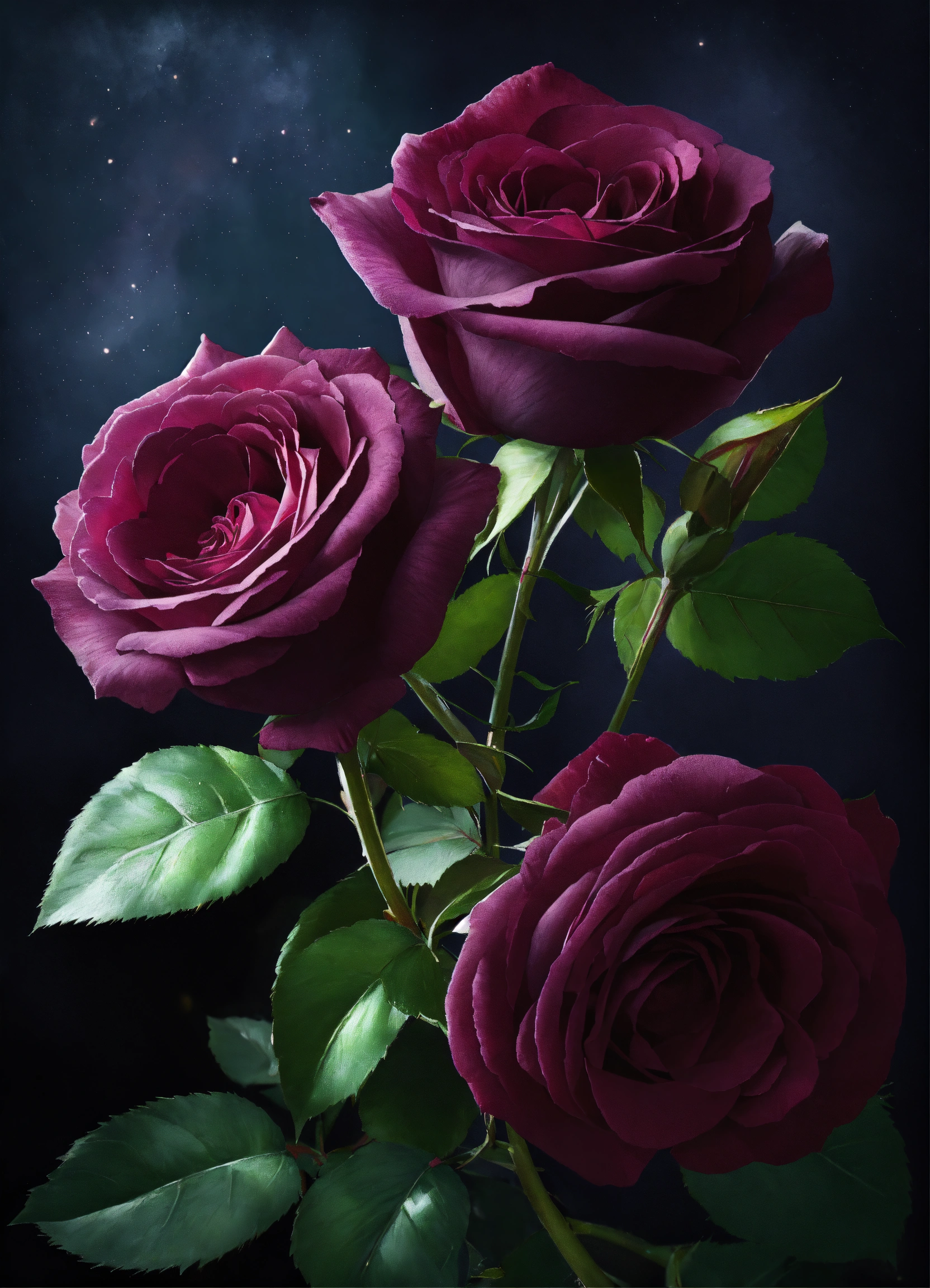 Lexica - Vintage Classic deep purple rose bouquet on dark background ...