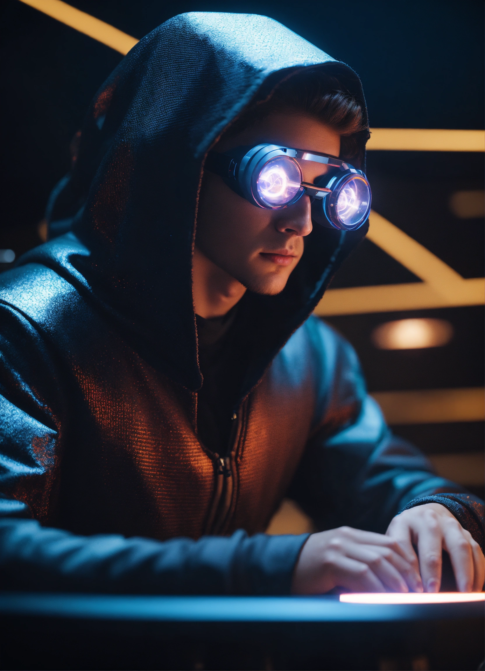 Lexica - Nerdy 25 year old male cyborg hacker wearing futuristic ...