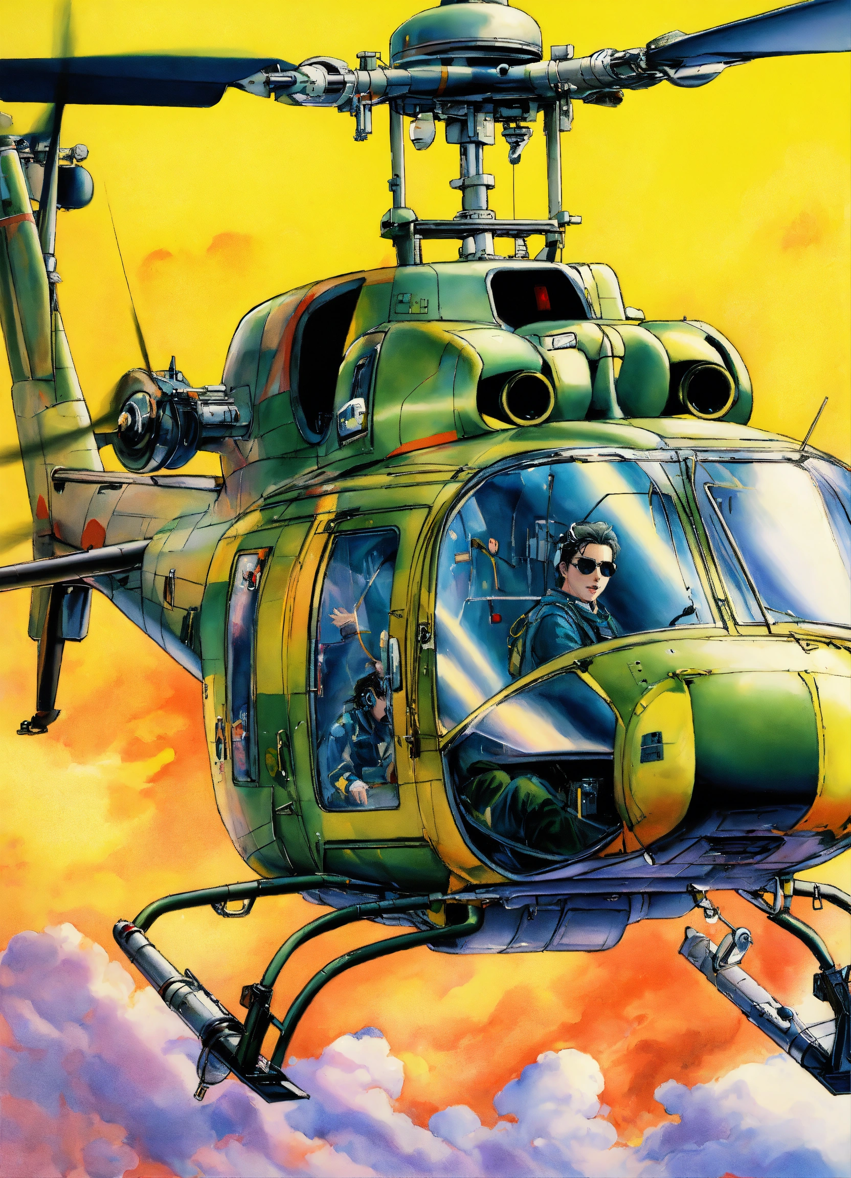 Lexica - A pilot in a helicopter, a detailed painting by Hirohiko Araki ...