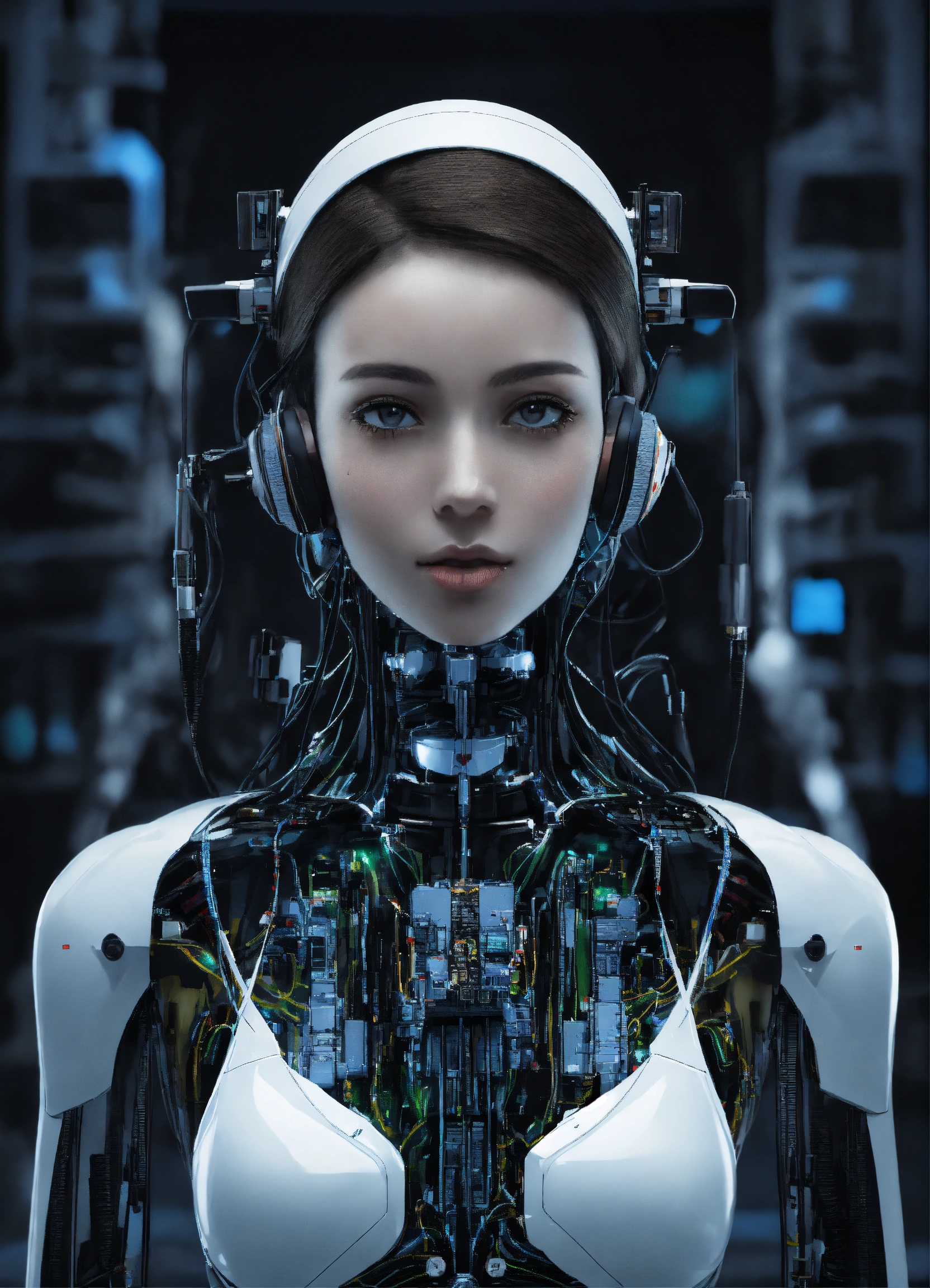 Lexica - A modest scientist ai robot women veil expression more with a black background