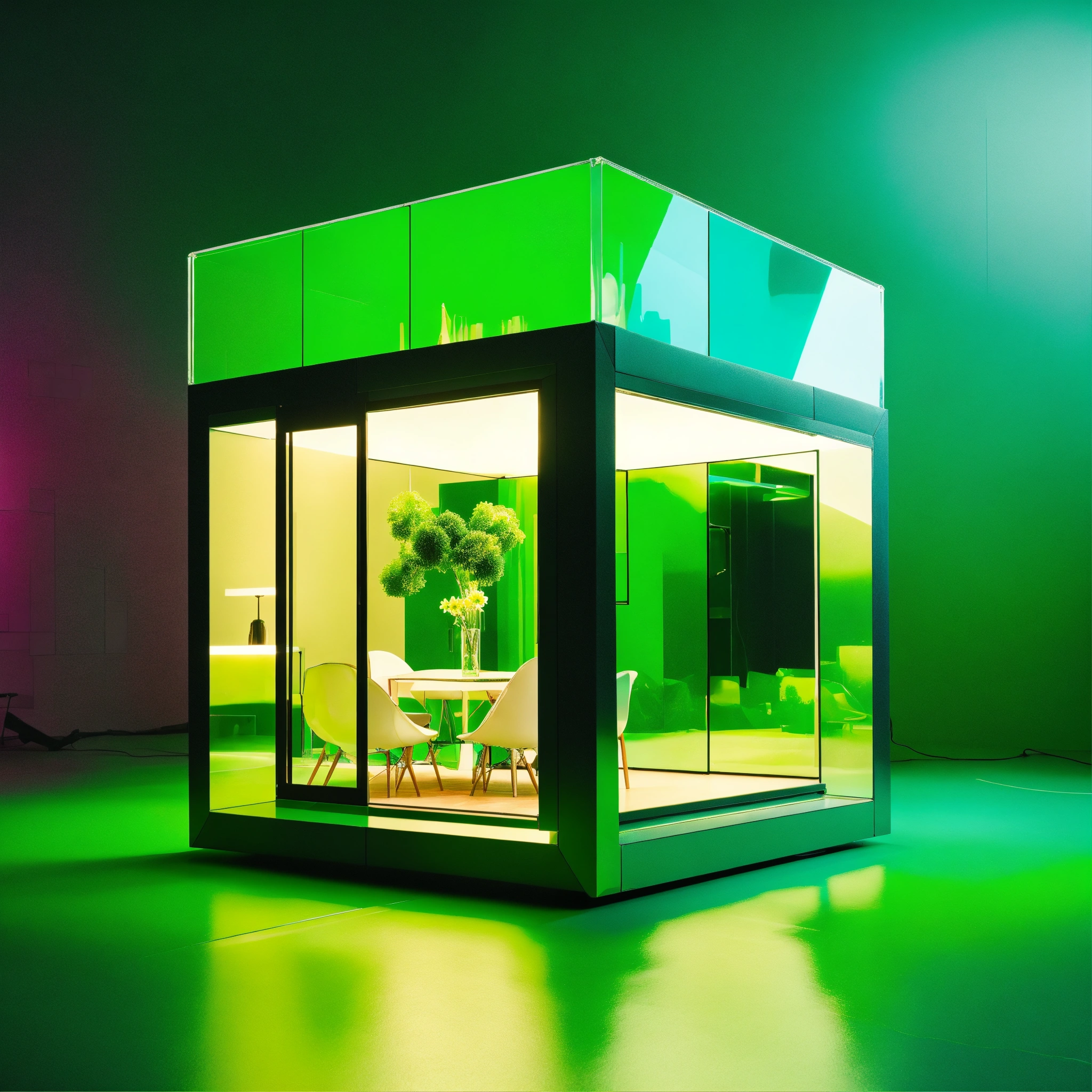 Lexica - Cube, 4k, small modern house inside cube!, clear plastic ...