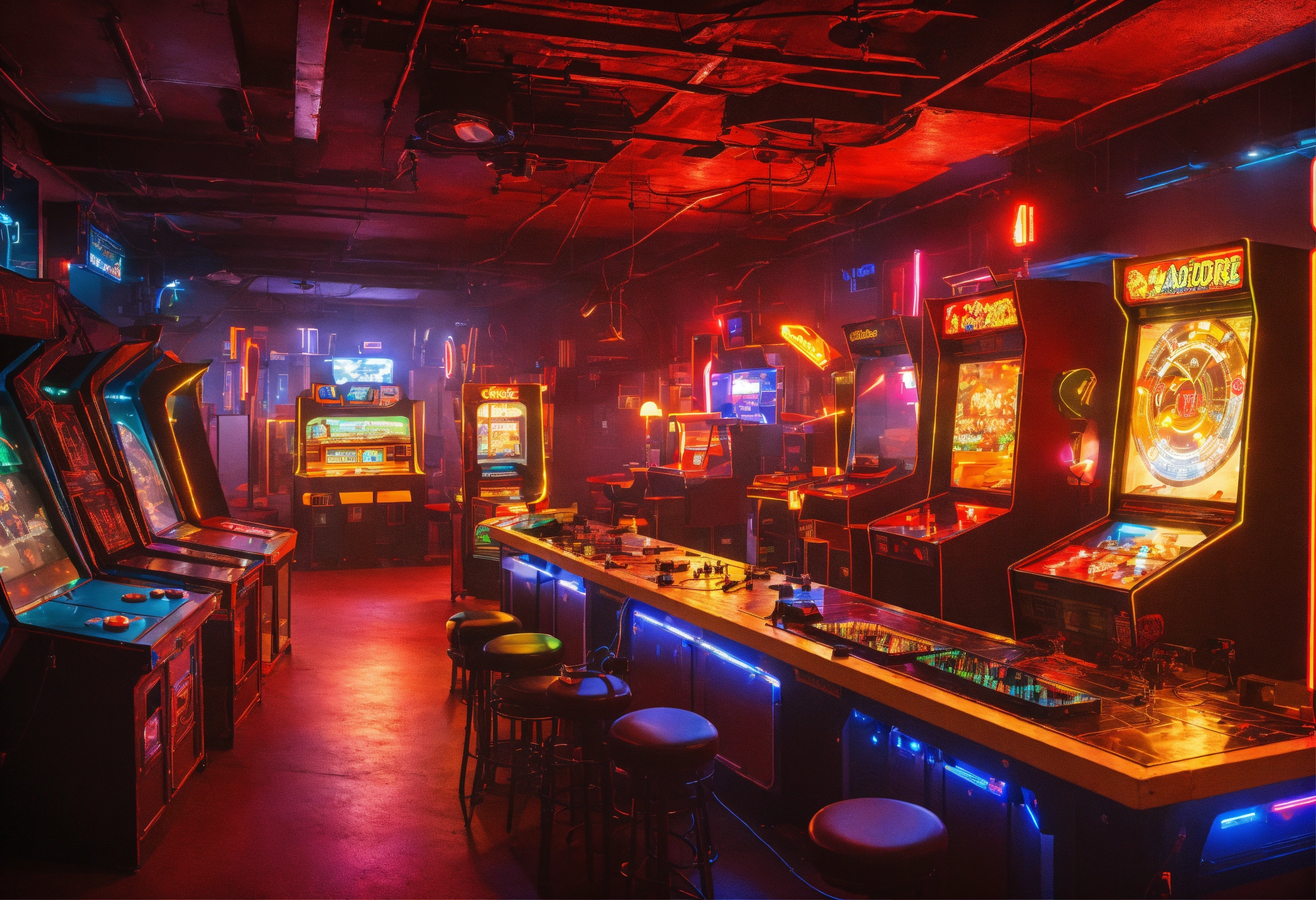 Lexica - Sci Fi tech base of operations with arcade machine, lots of ...