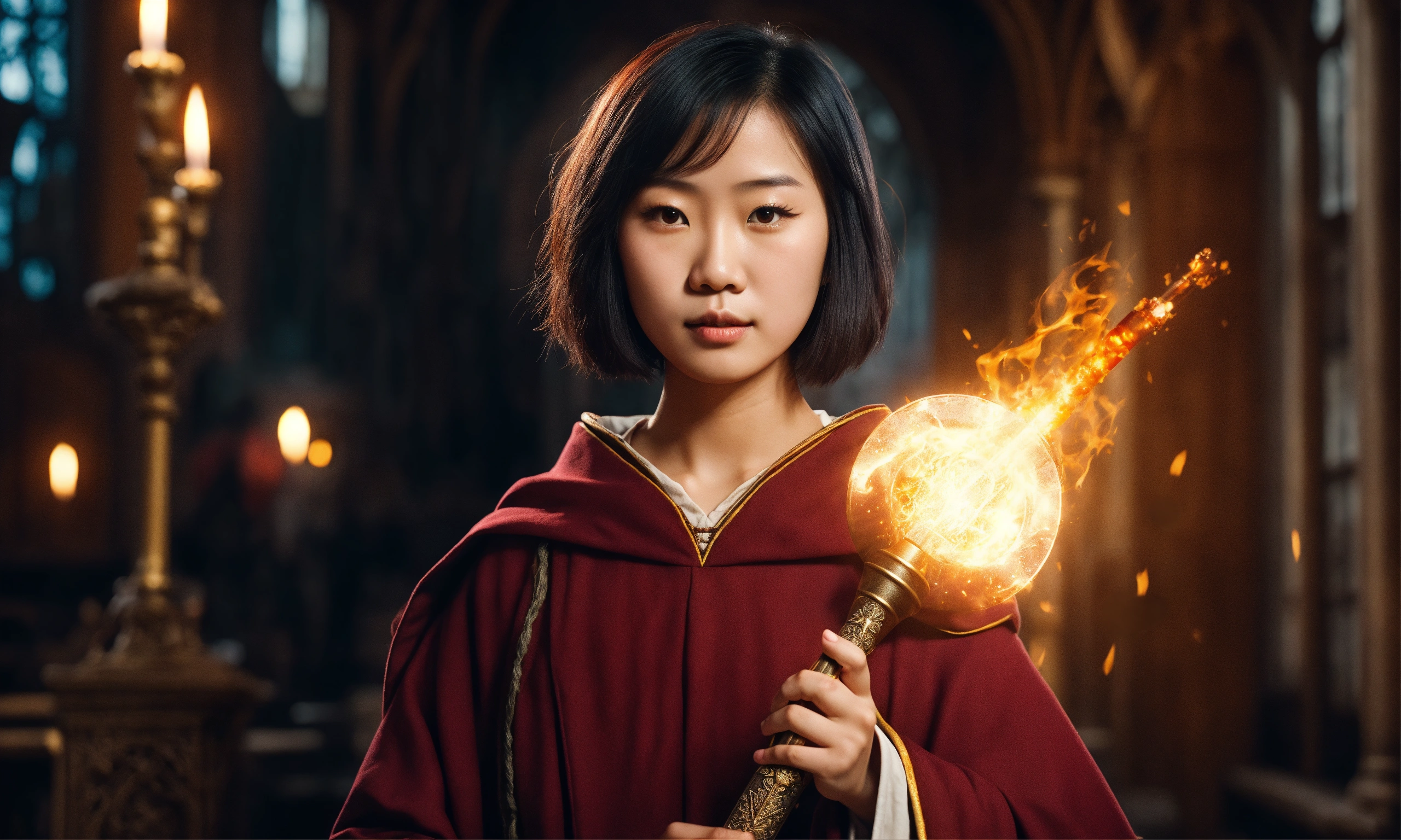 Lexica - Cute asian woman young wizard, inside Hogwarts with a mystical ...