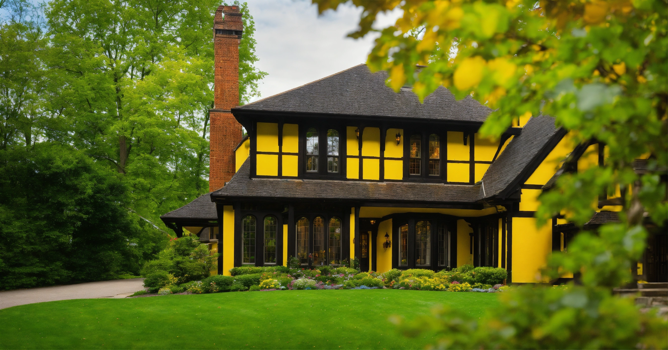 Lexica - Early 20th century tudor mansion yellow stucco exterior in ...