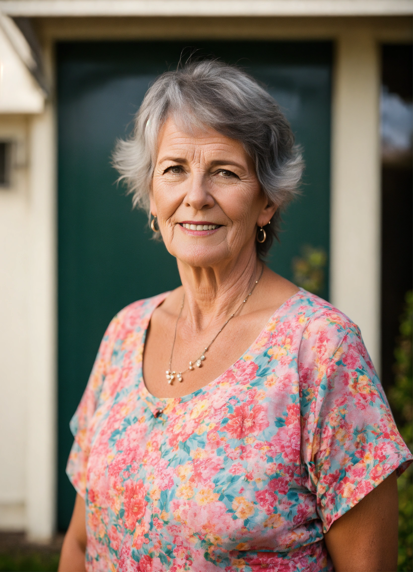 Lexica - Outdoor portrait of a 50-year-old Australian woman next to house
