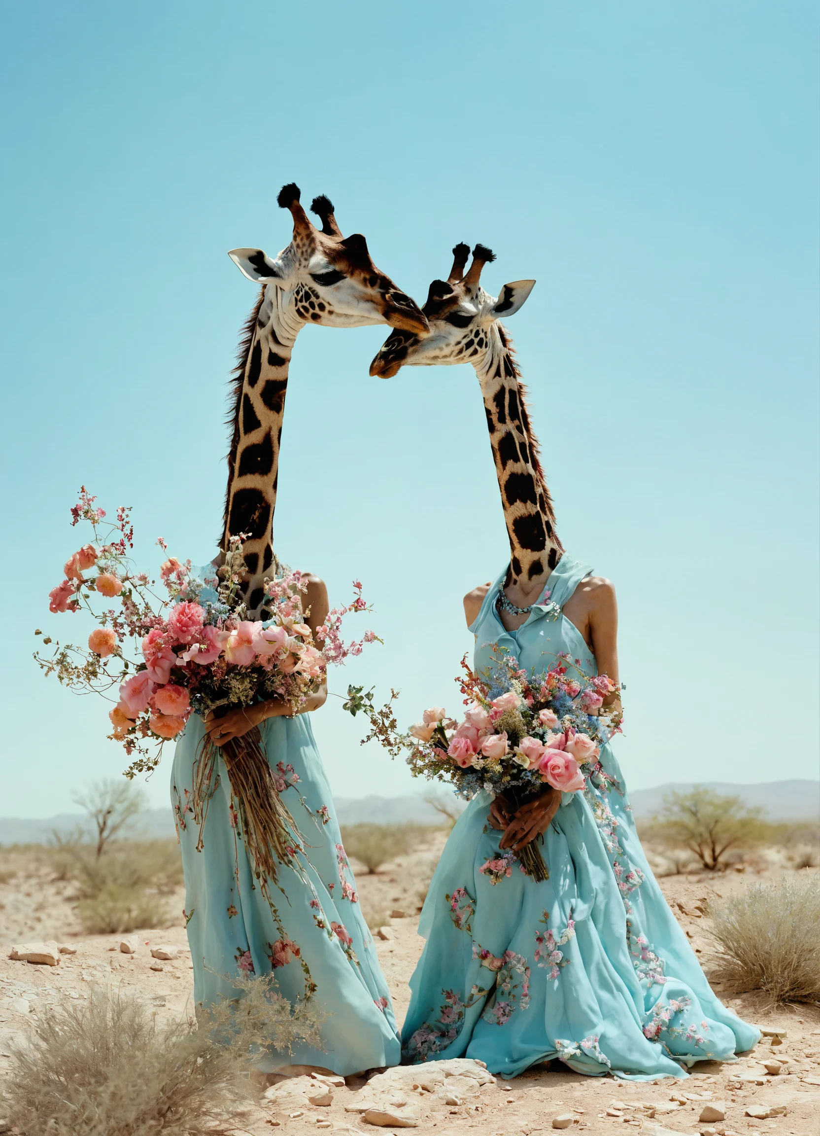 Lexica - A vogue photoshoot of two giraffes with long necks wearing ...