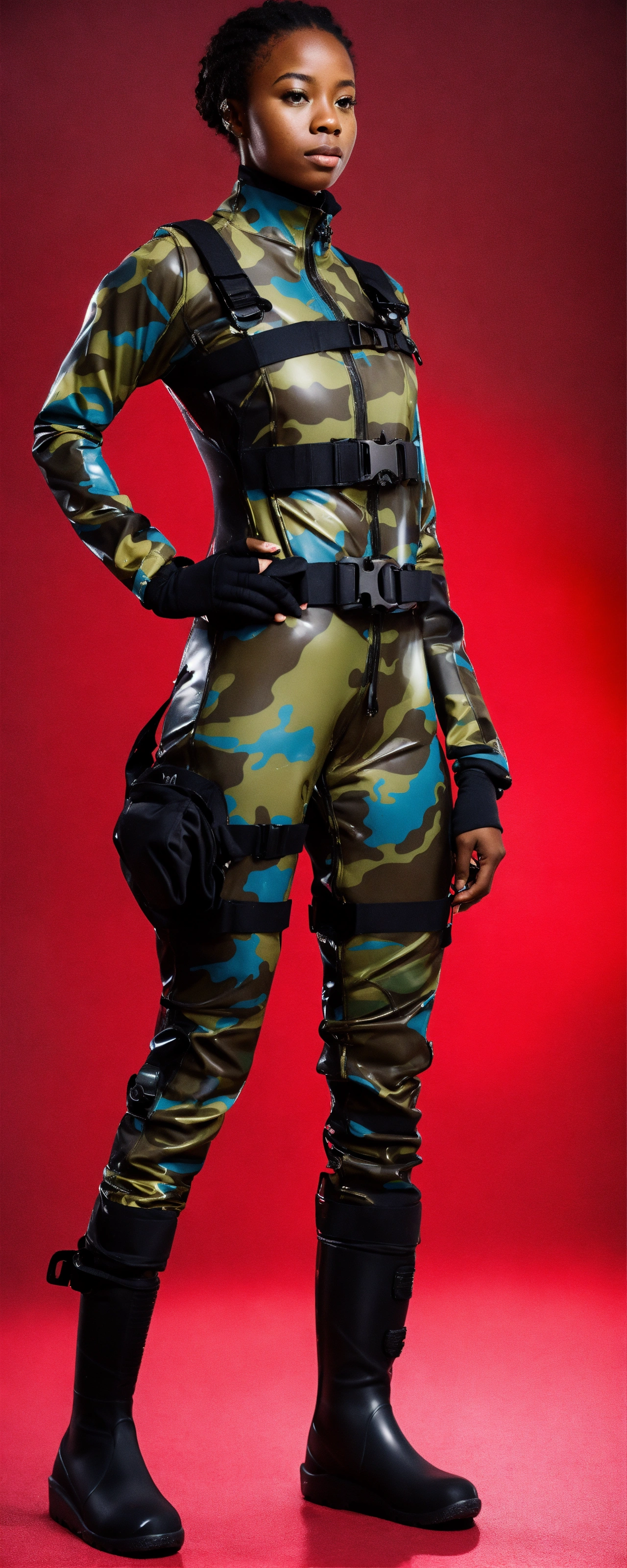 Lexica - Slim african american female diver in camouflage glossy viking ...