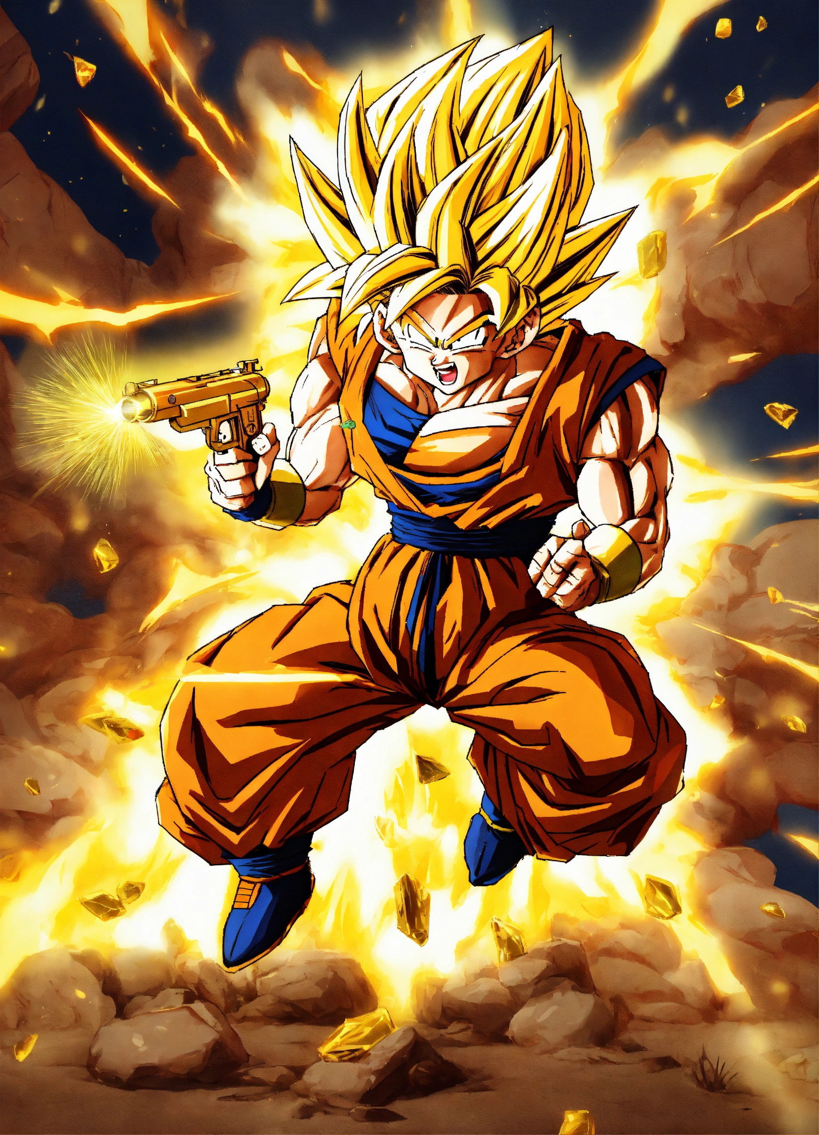 Lexica - Dragon ball z goku with a golden gun