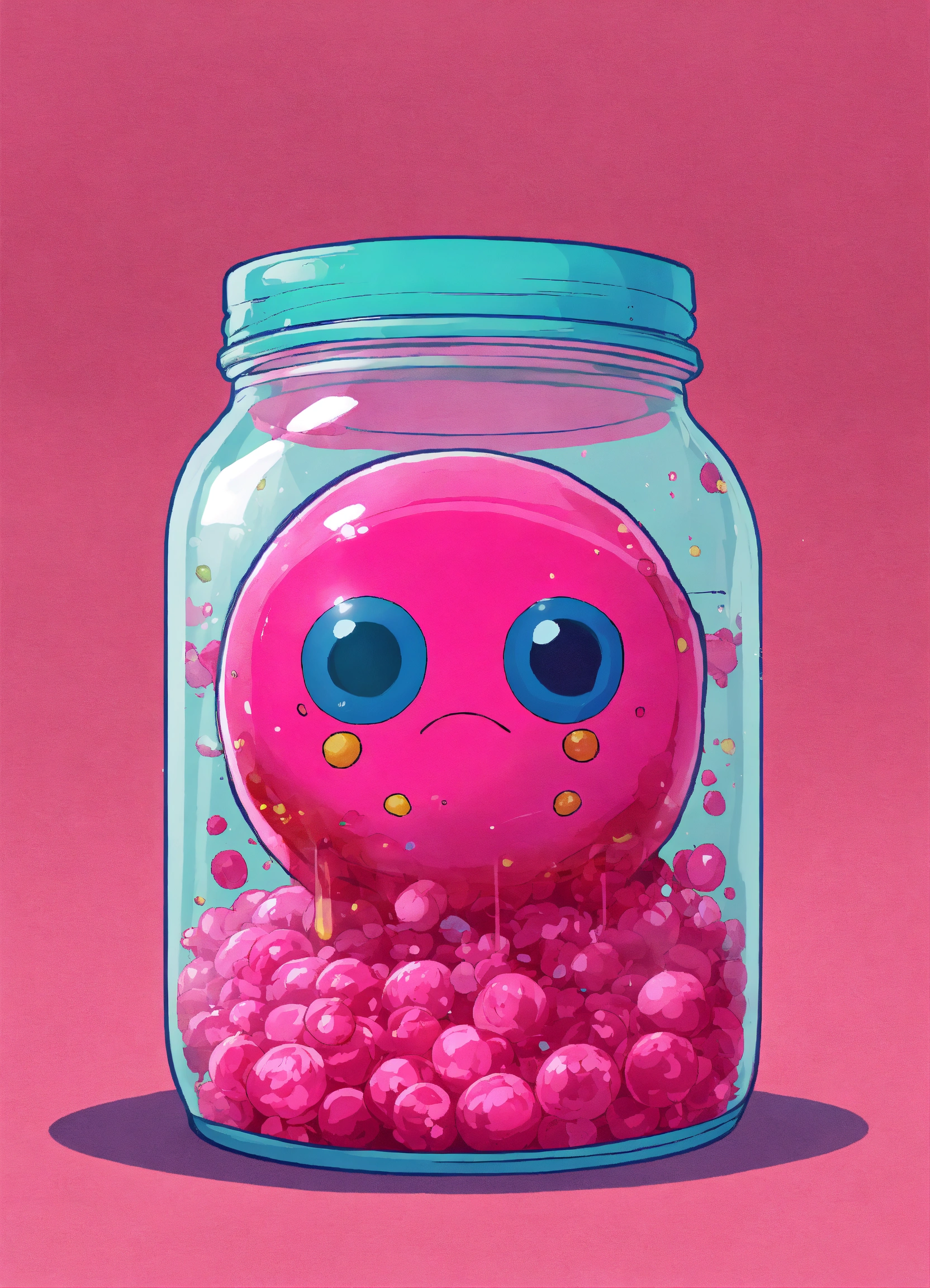 Lexica - A kawaii hot pink cyclops in a jar. It has one eyeball only ...