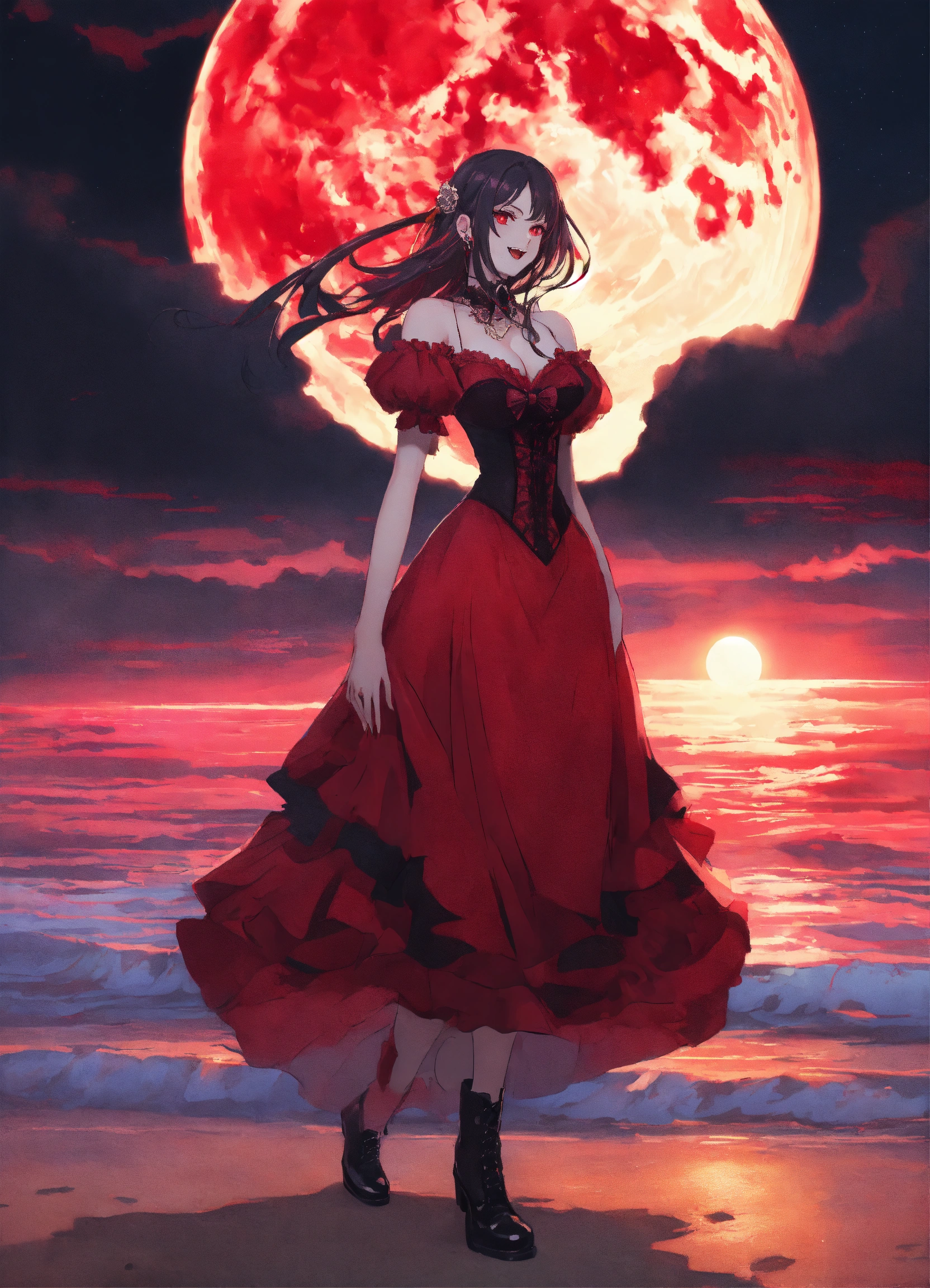 Lexica - Pale woman with bright red eyes, vampire, fangs, pretty, red ...