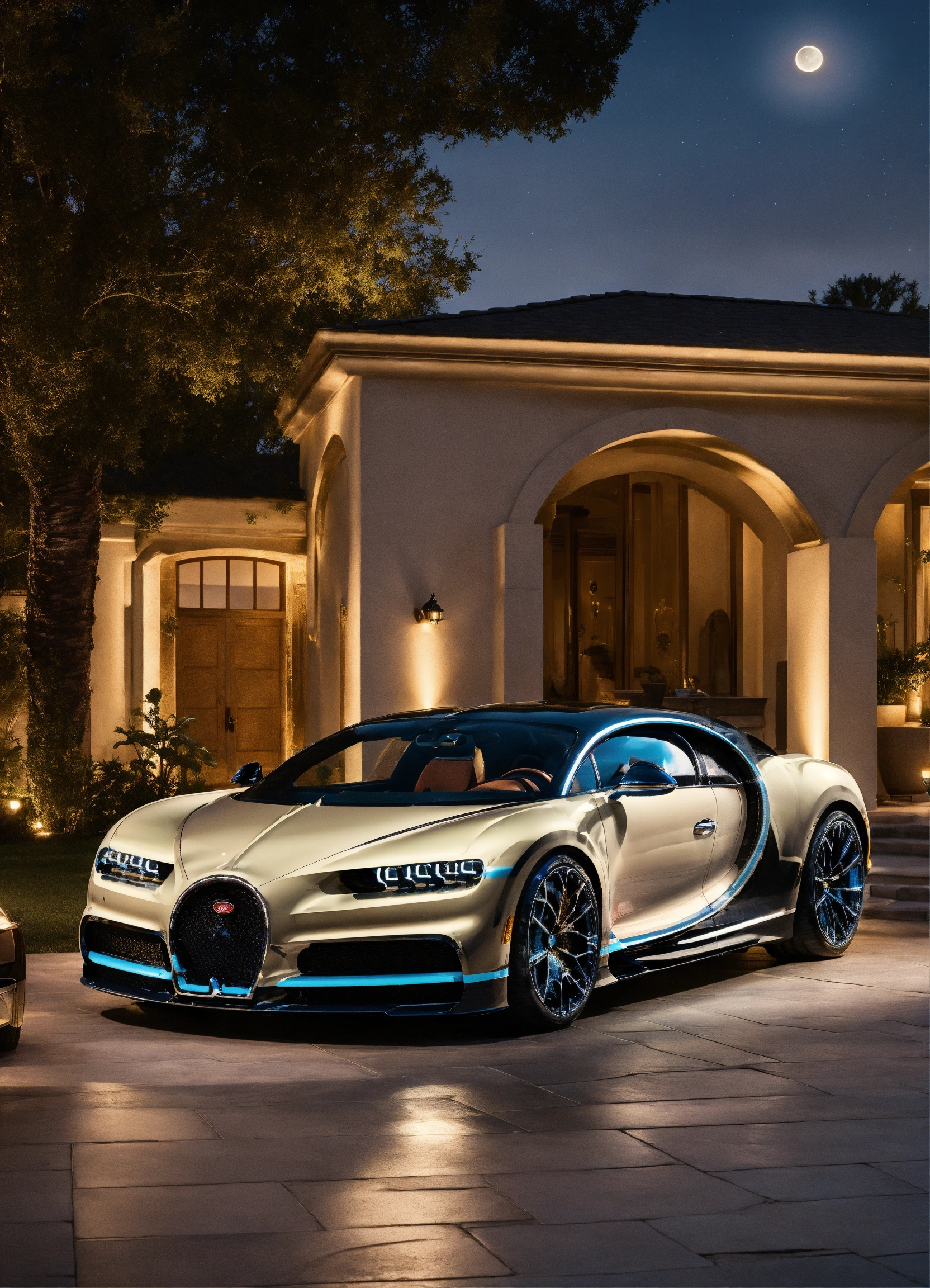 Lexica - 2023 Bugatti chiron with contemporary mansion white and Gold ...
