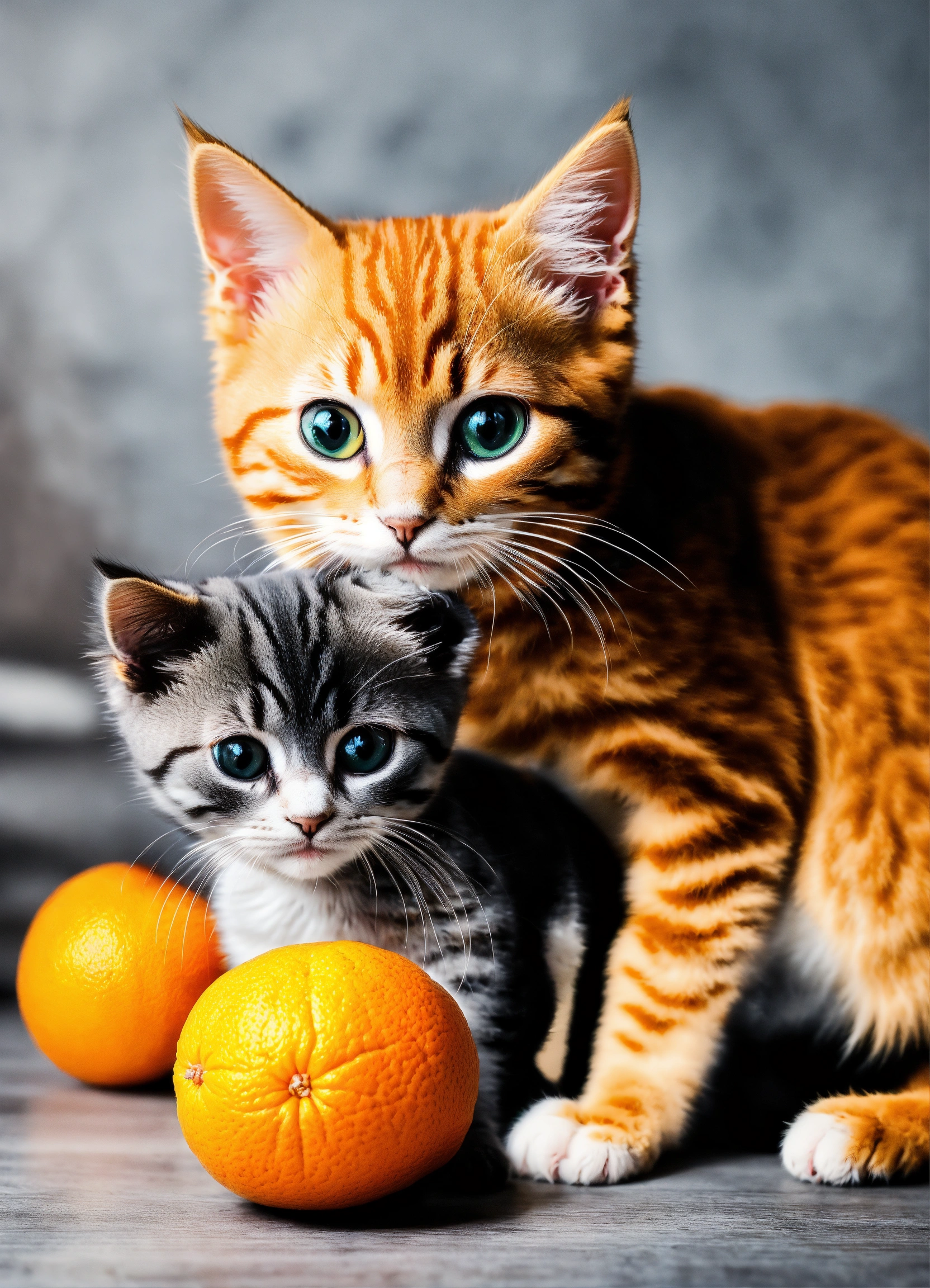 Lexica - Two cute cats. One is an orange, short-haired kitten who is ...