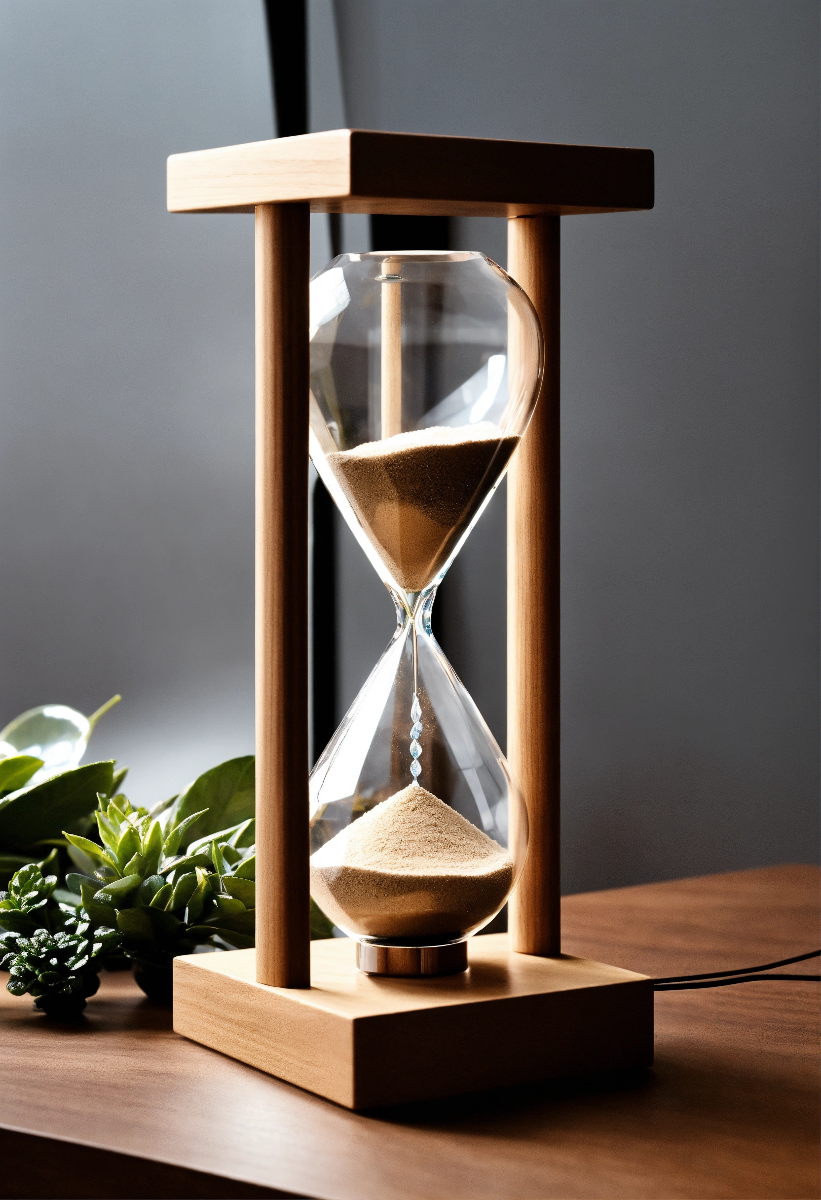 Lexica - Sleek sand timer, a streamlined wooden frame and crystal clear glass