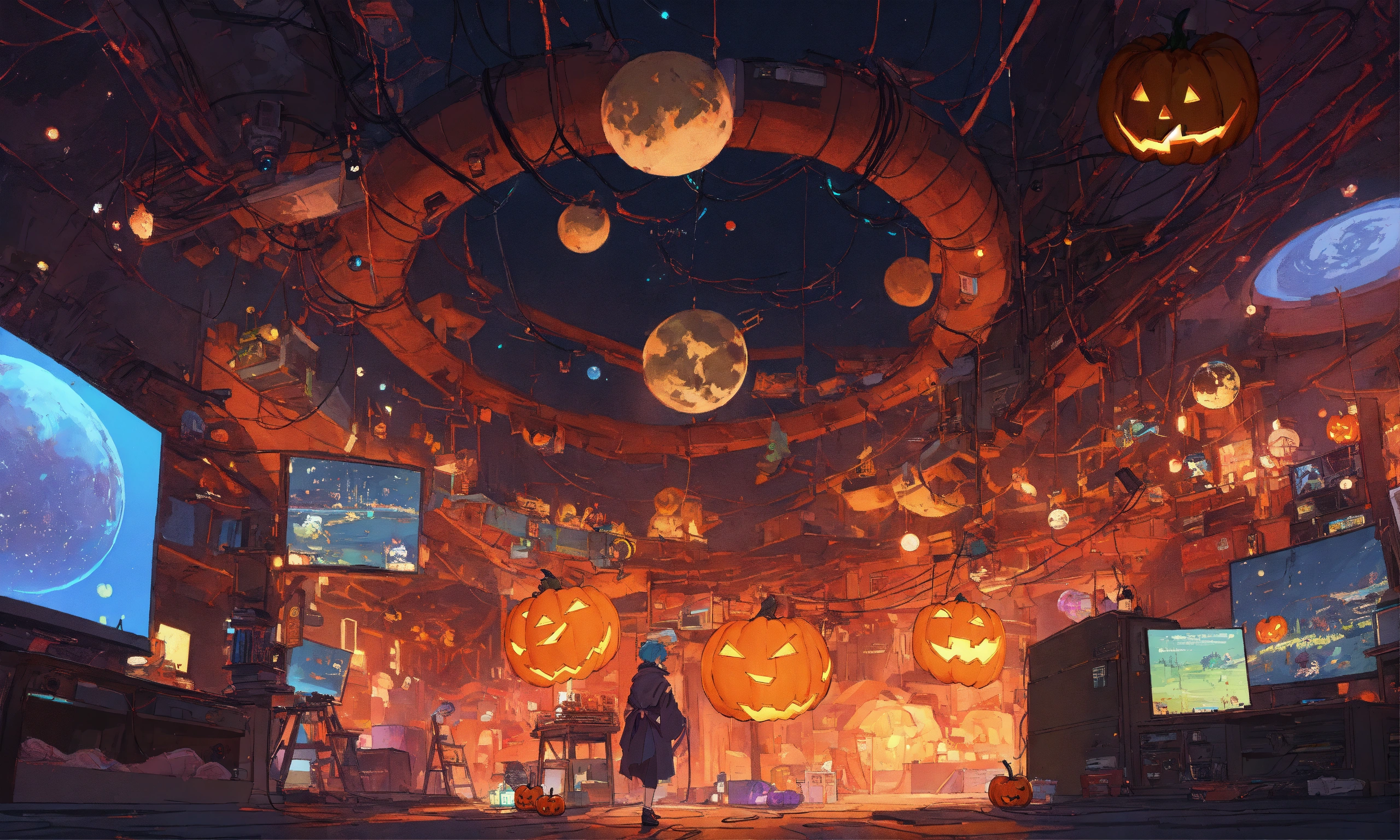 Lexica - Photo of halloween game, dark space with small planets, lots ...