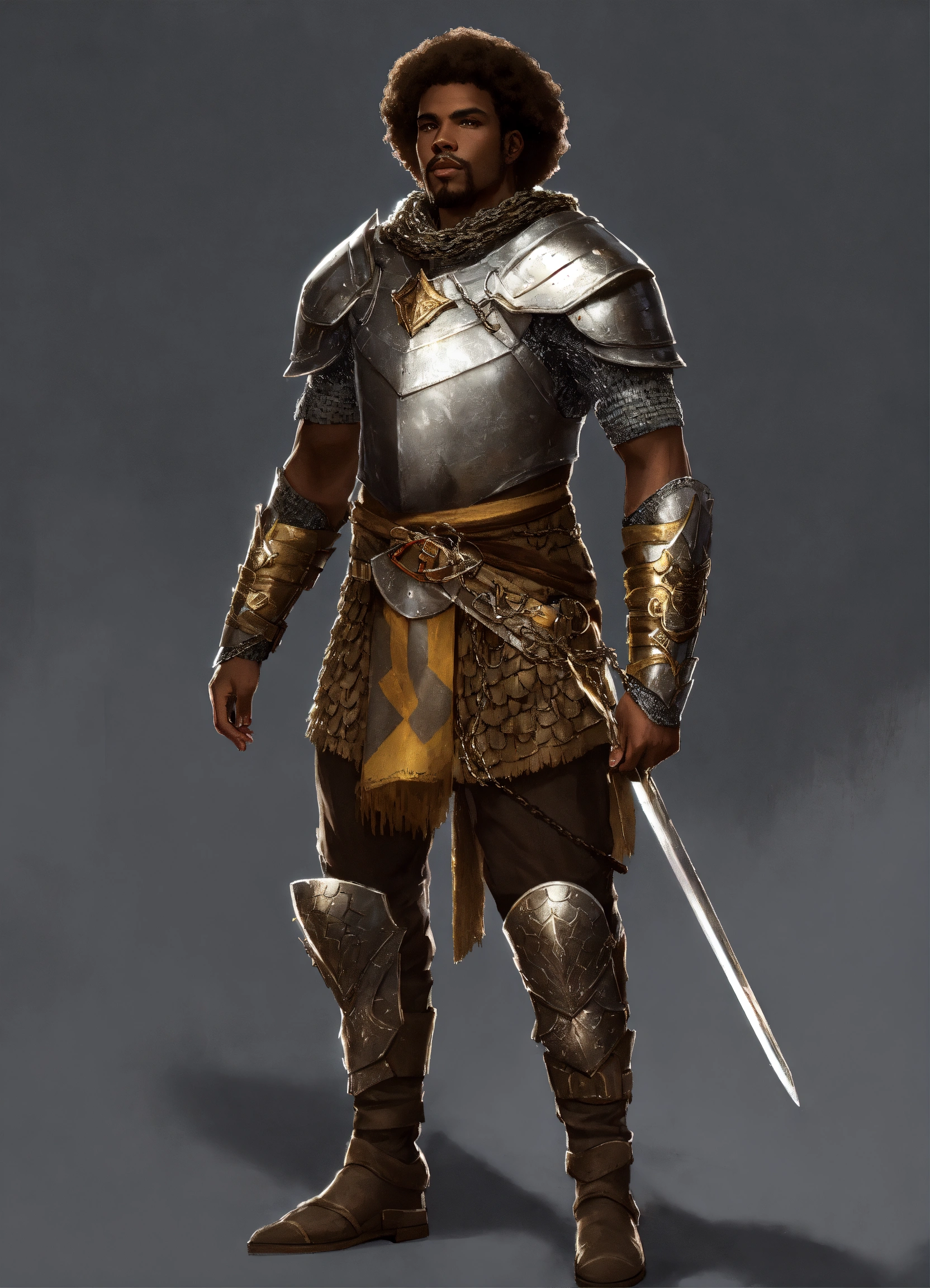Lexica - An afro american with chain mail armour, concept art