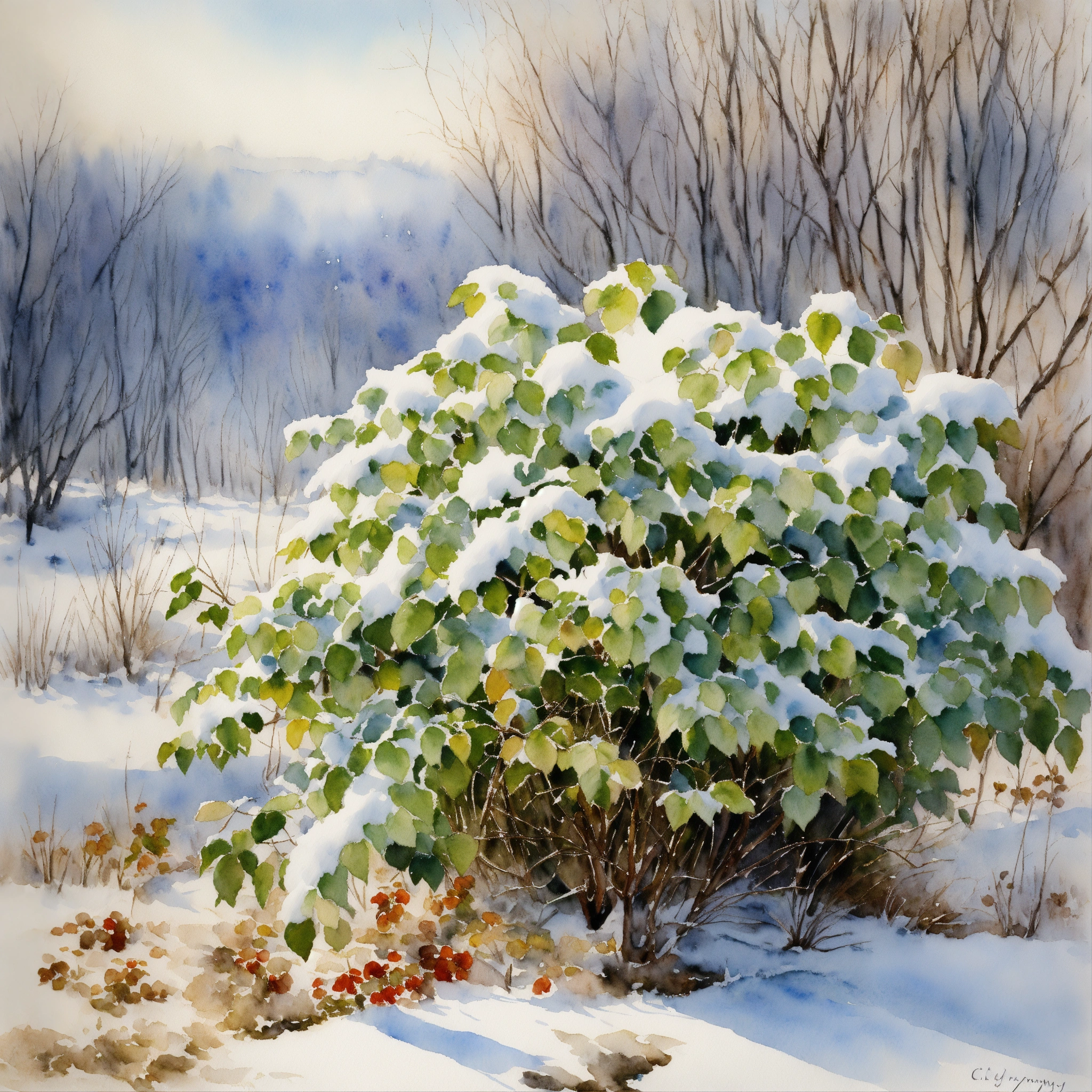 Lexica - White background, a bush covered with snow, realism, sharp ...