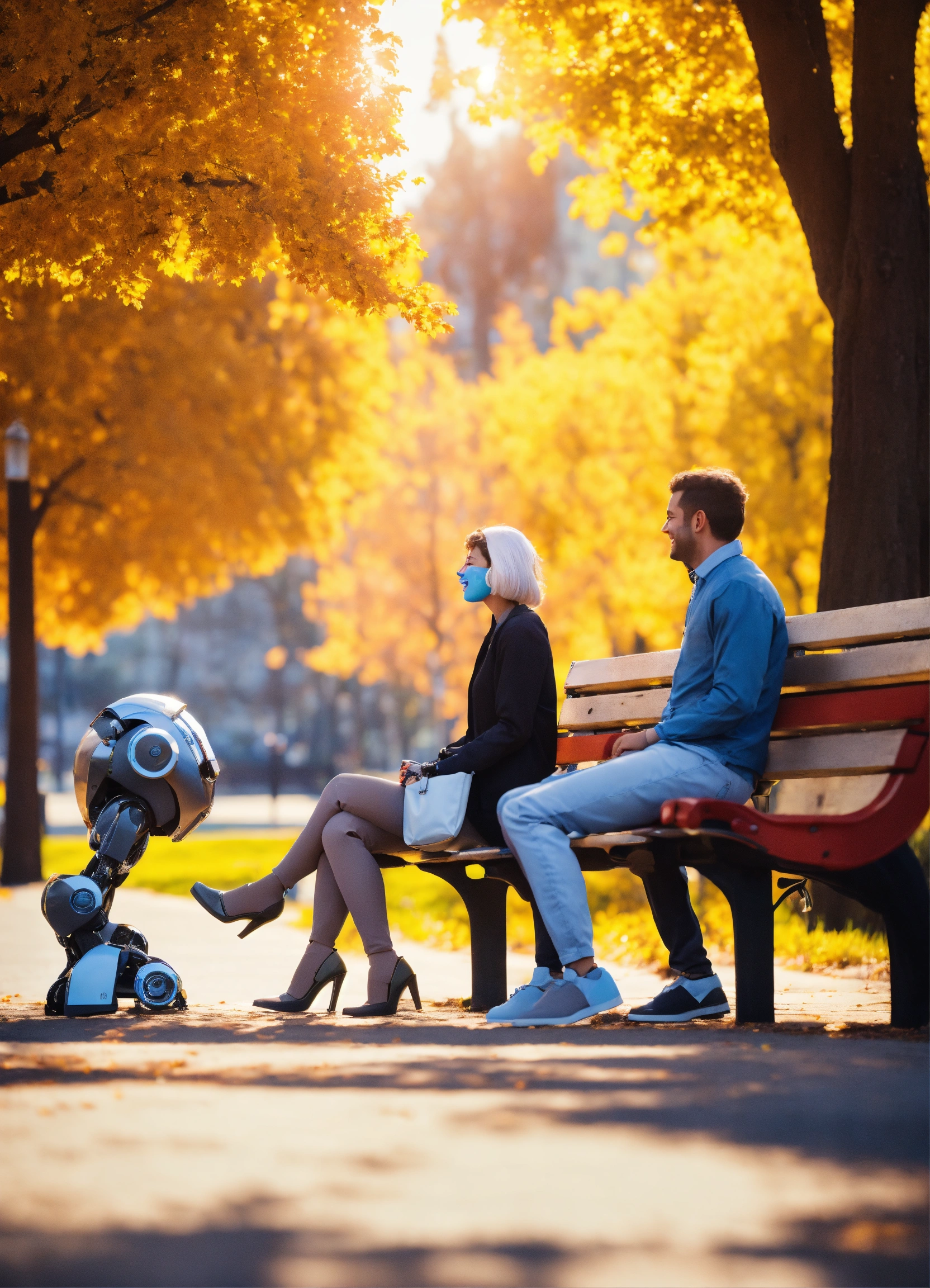 Lexica - Generate a 4K image of a park bench with three occupants a ...