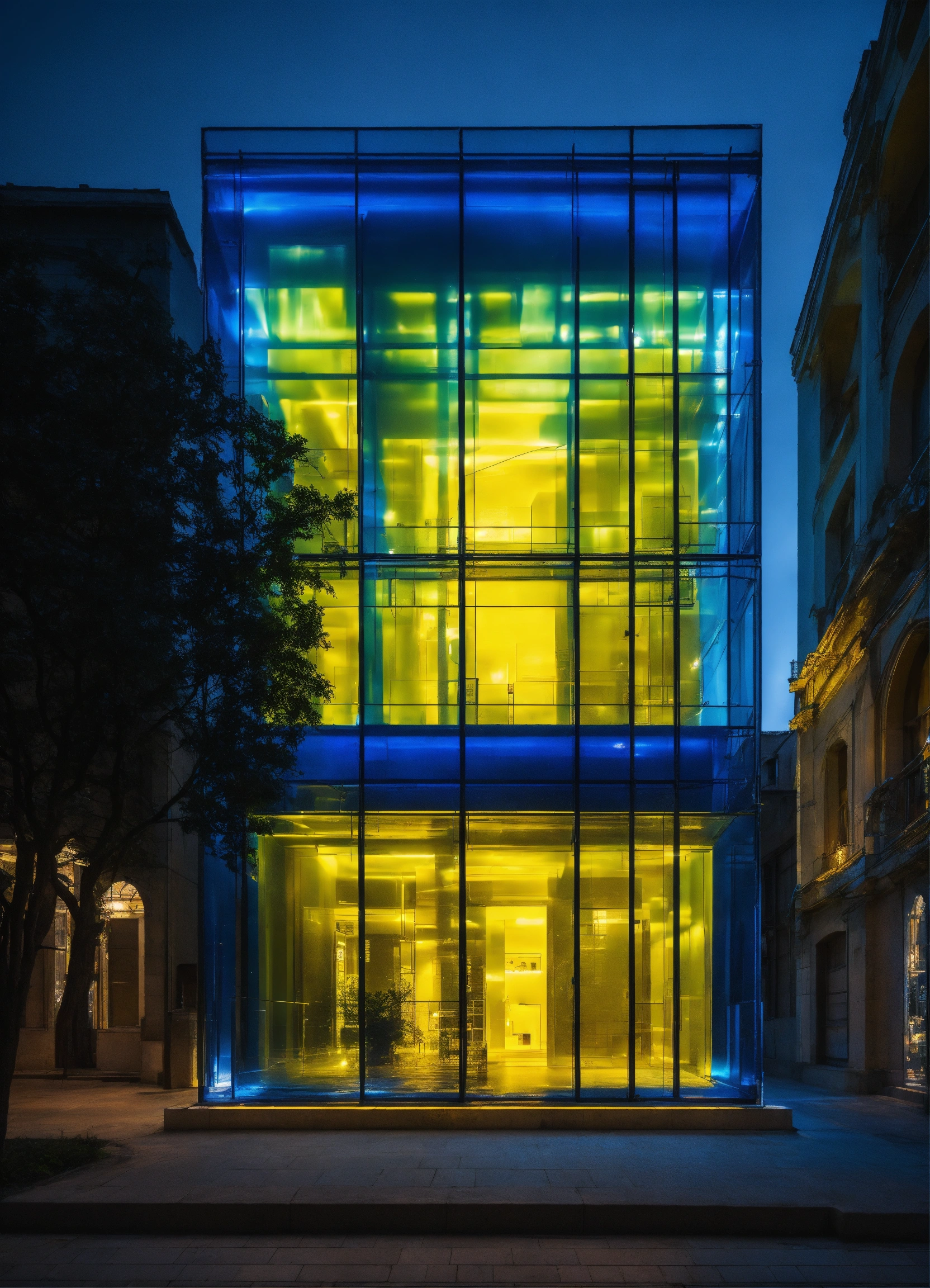 Lexica - Translucent facade, blue and yellow color theme, surreal ...