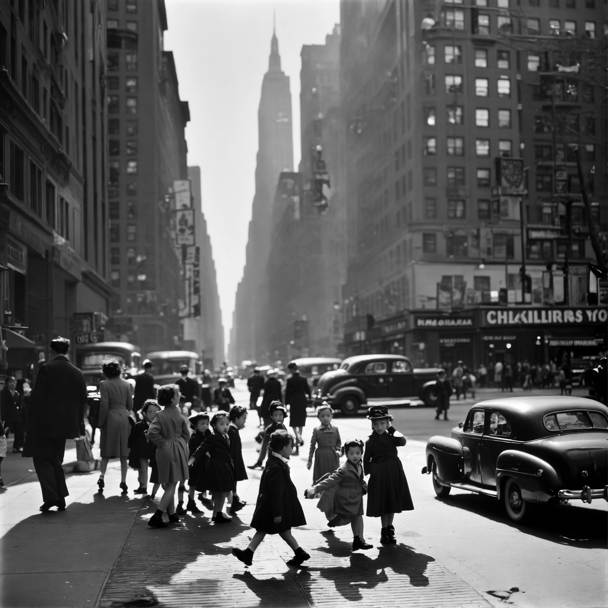 Lexica - Black and white rolleiflex image of 1940s new york city street ...