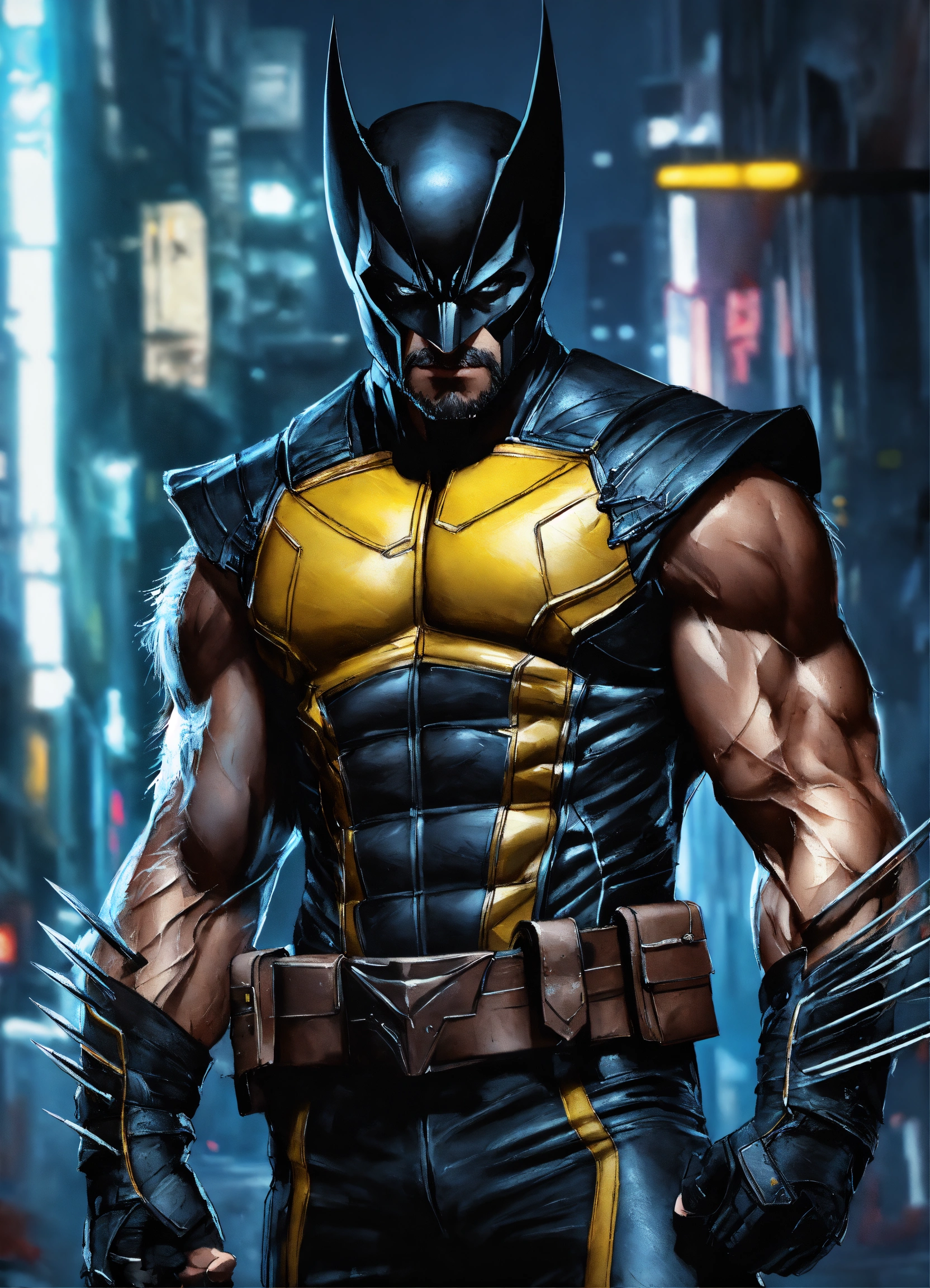 Lexica - Portrait painting of wolverine with black leather armor, ultra ...