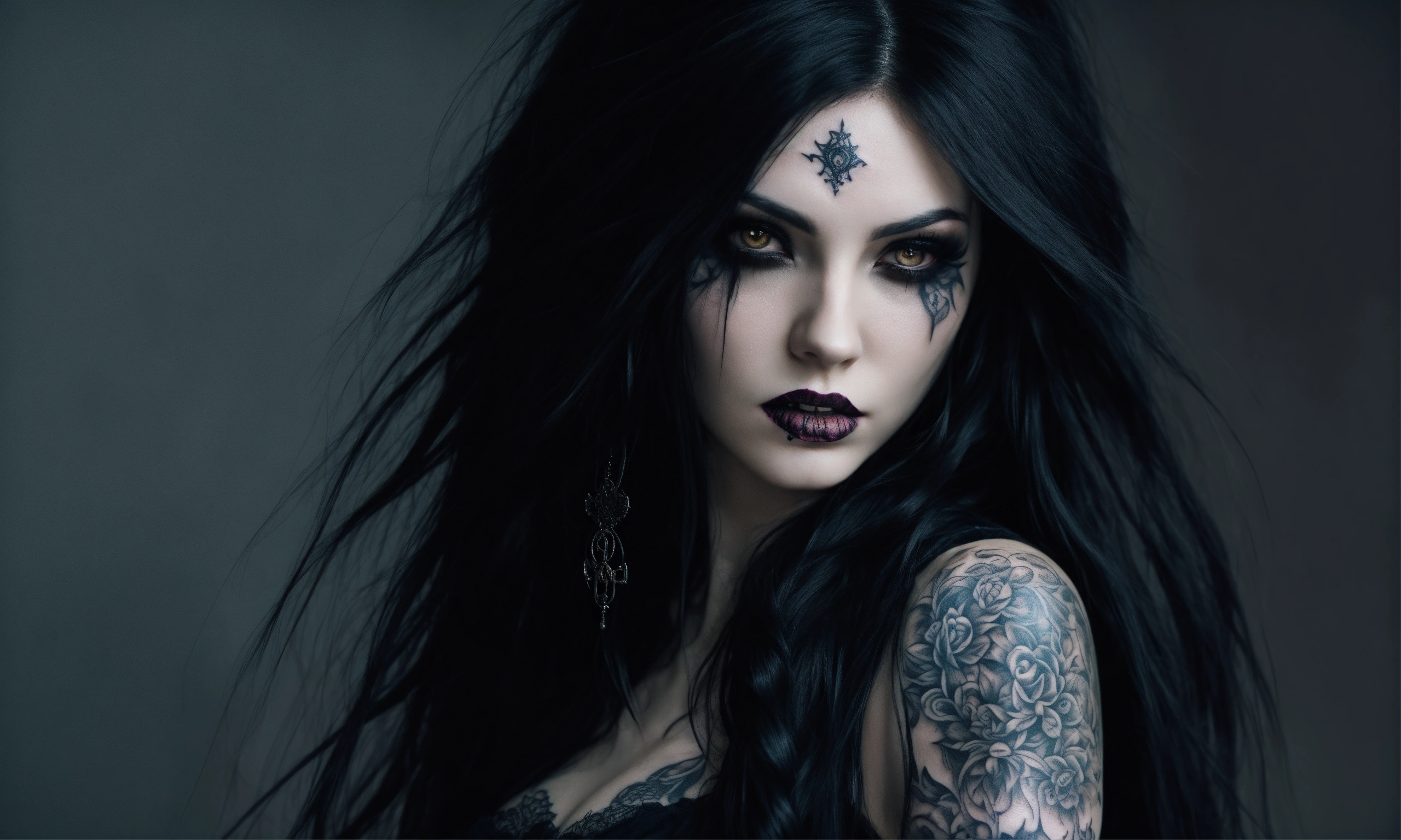 Lexica - A scary girl, full body, pale skin, long crazy black hair ...