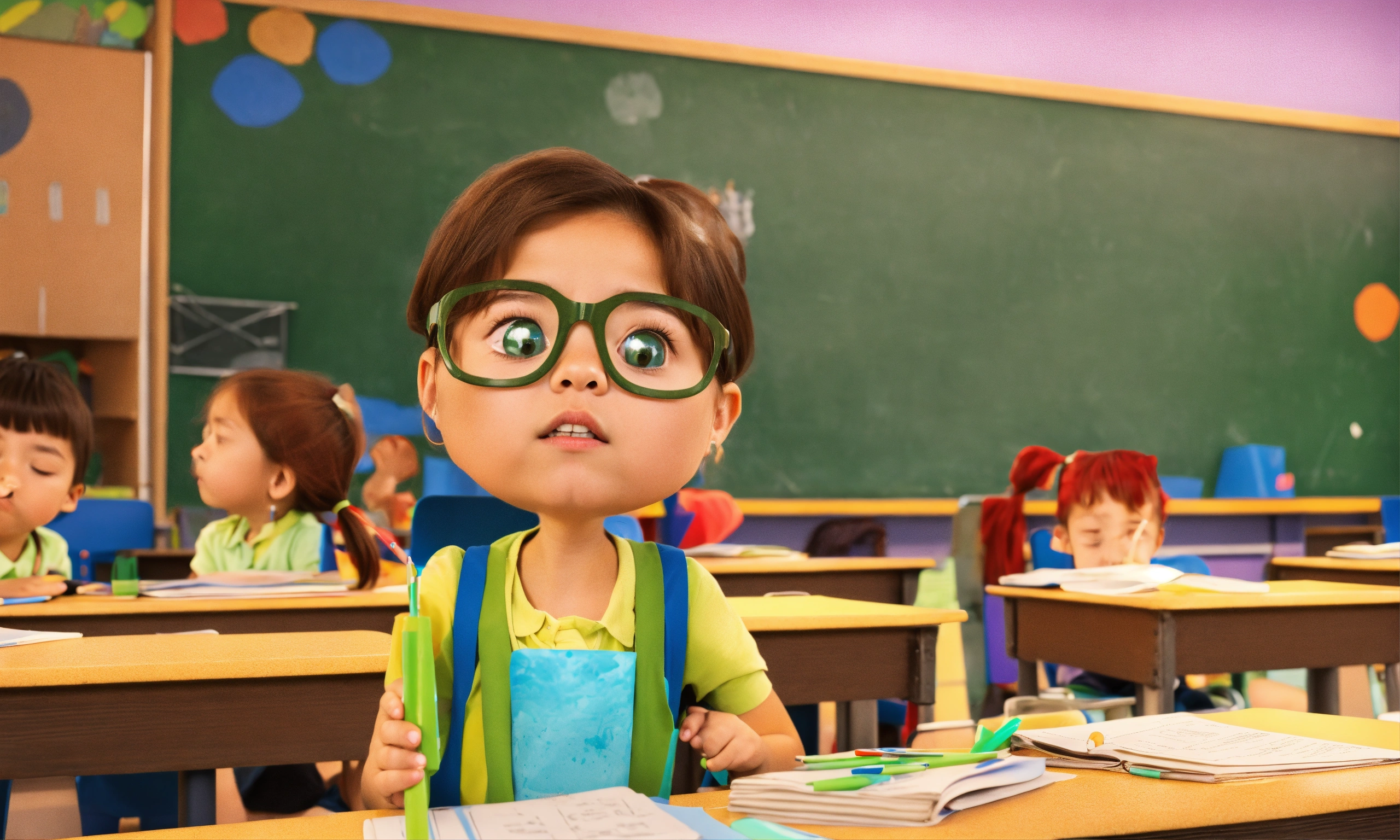 Lexica - Tired 2nd grade teacher in classroom
