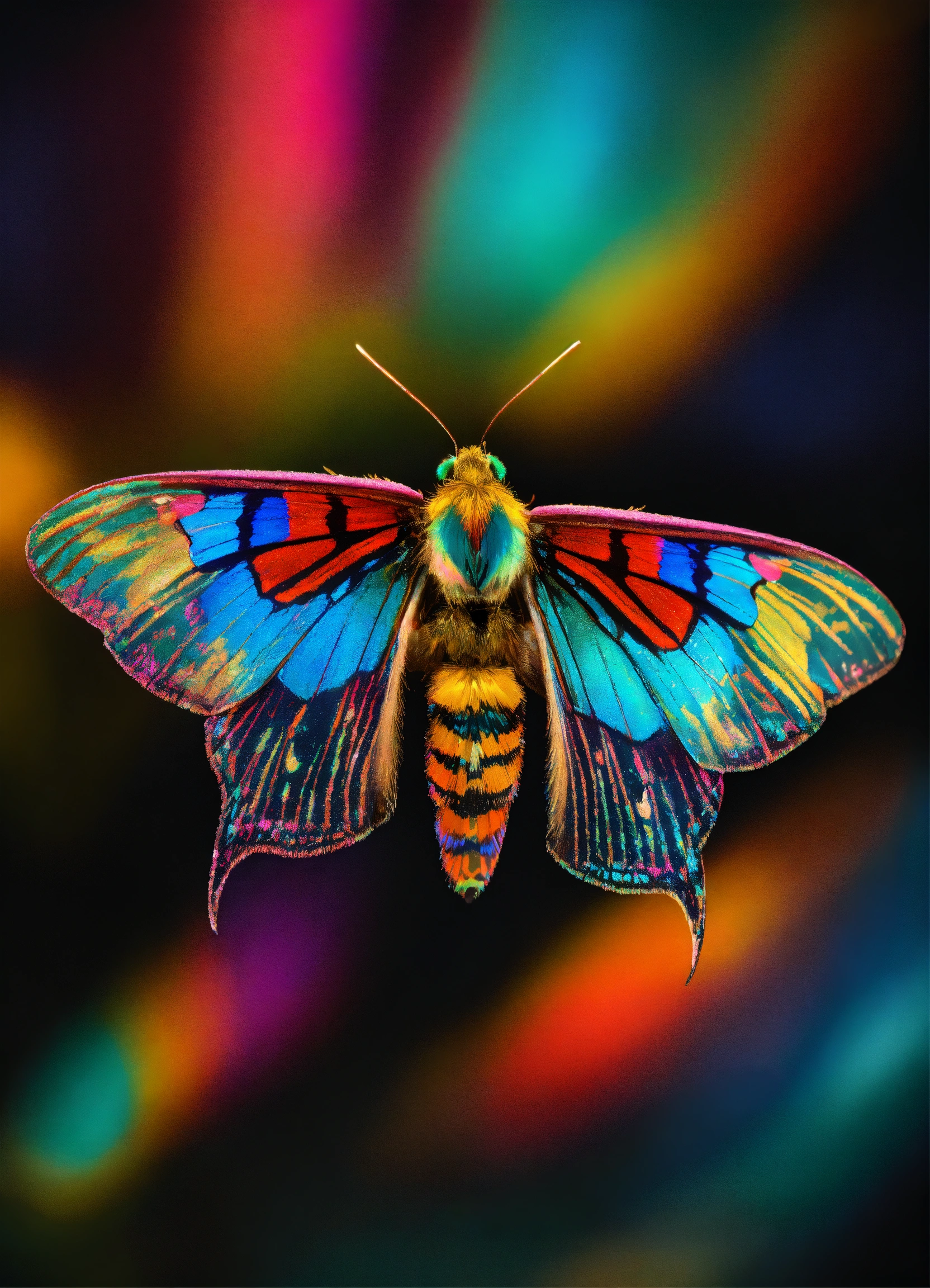Lexica - A multicolored iridescent moth with bright colors forming a ...