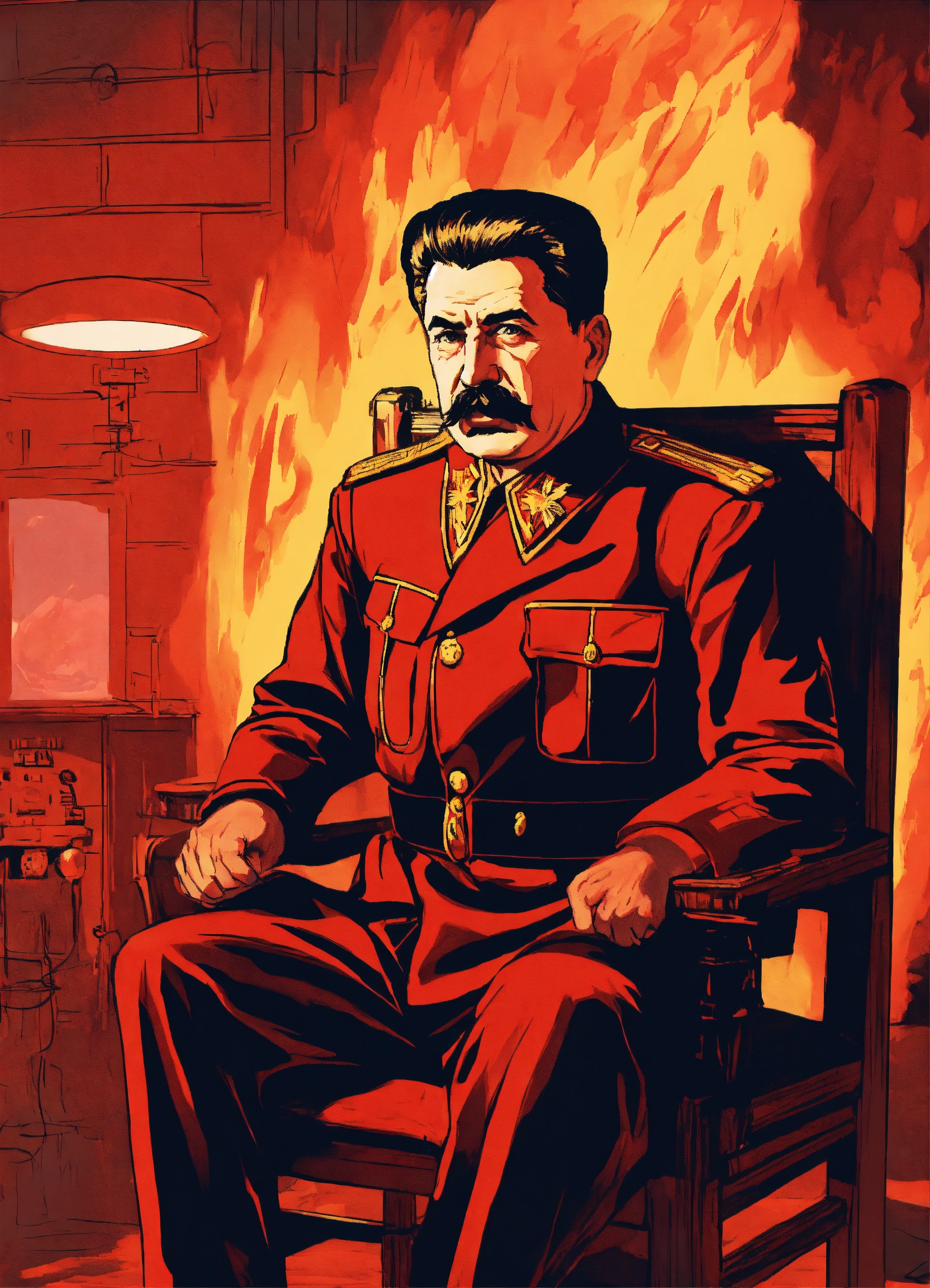 Lexica - Illustration Stalin very scared in the electric chair