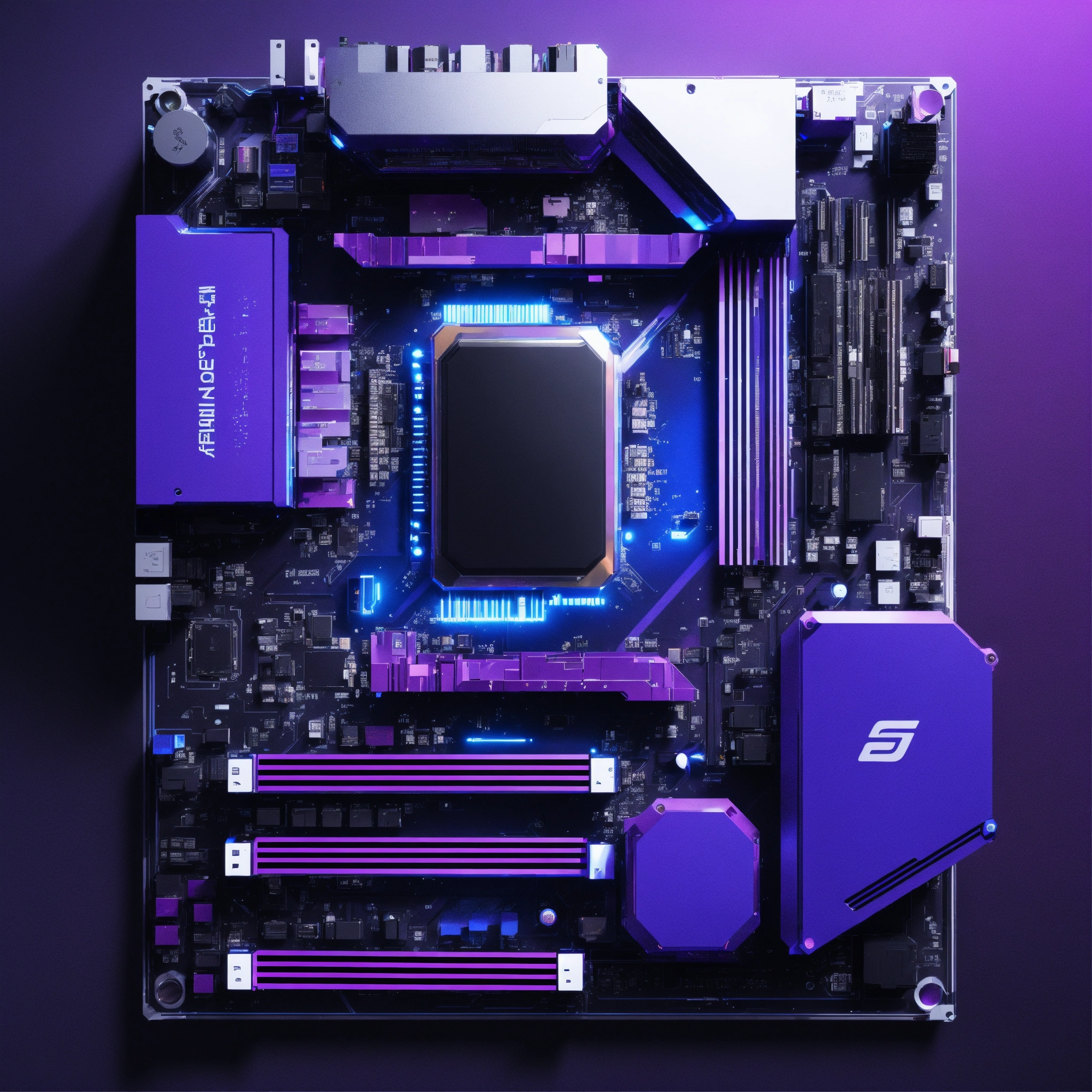 Lexica - Motherboard, futuristic, blue and purple, processor, geometric ...