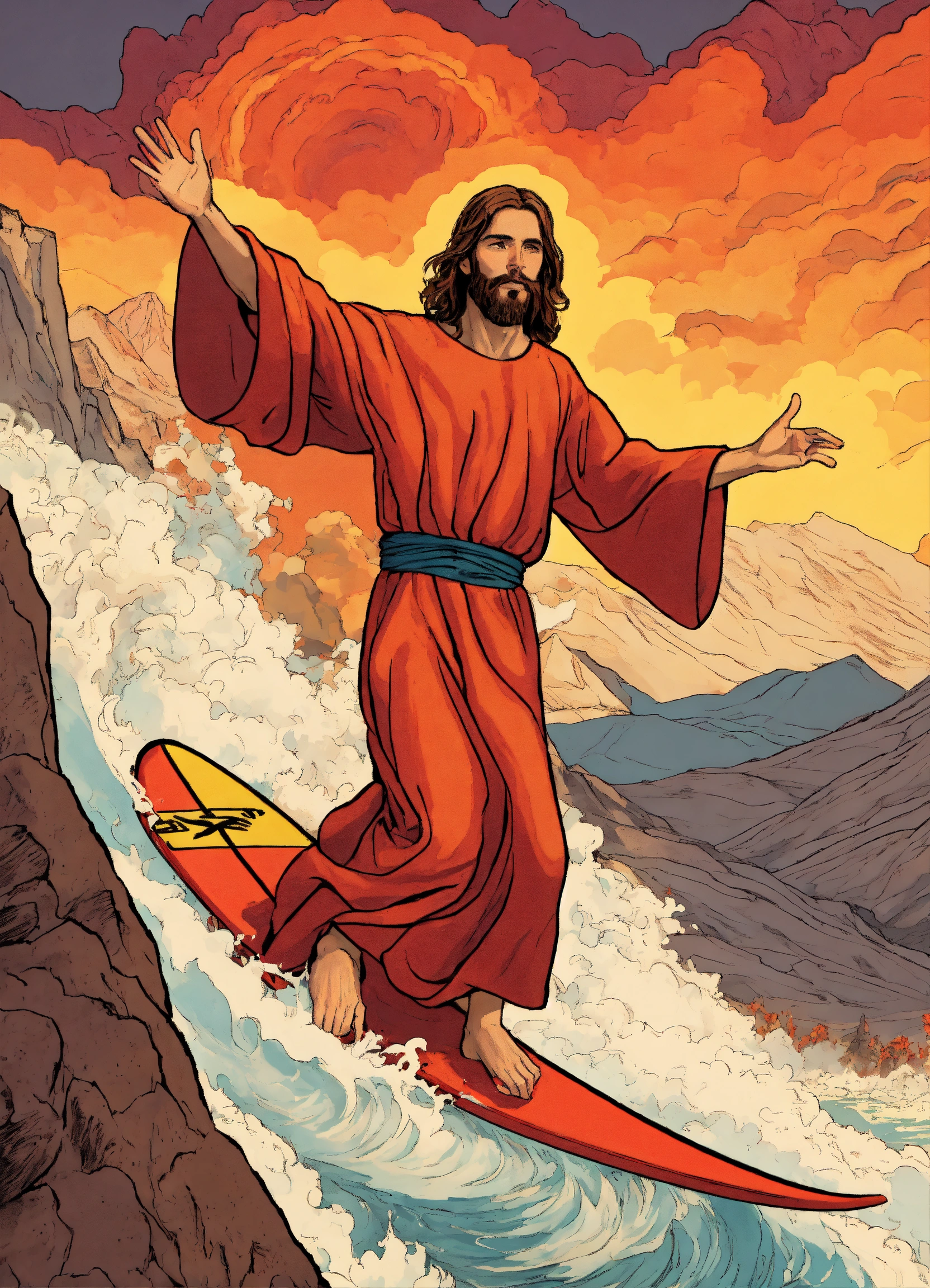 Lexica - Surfer Jesus surfing down Lone Peak mountain, on a wave of ...