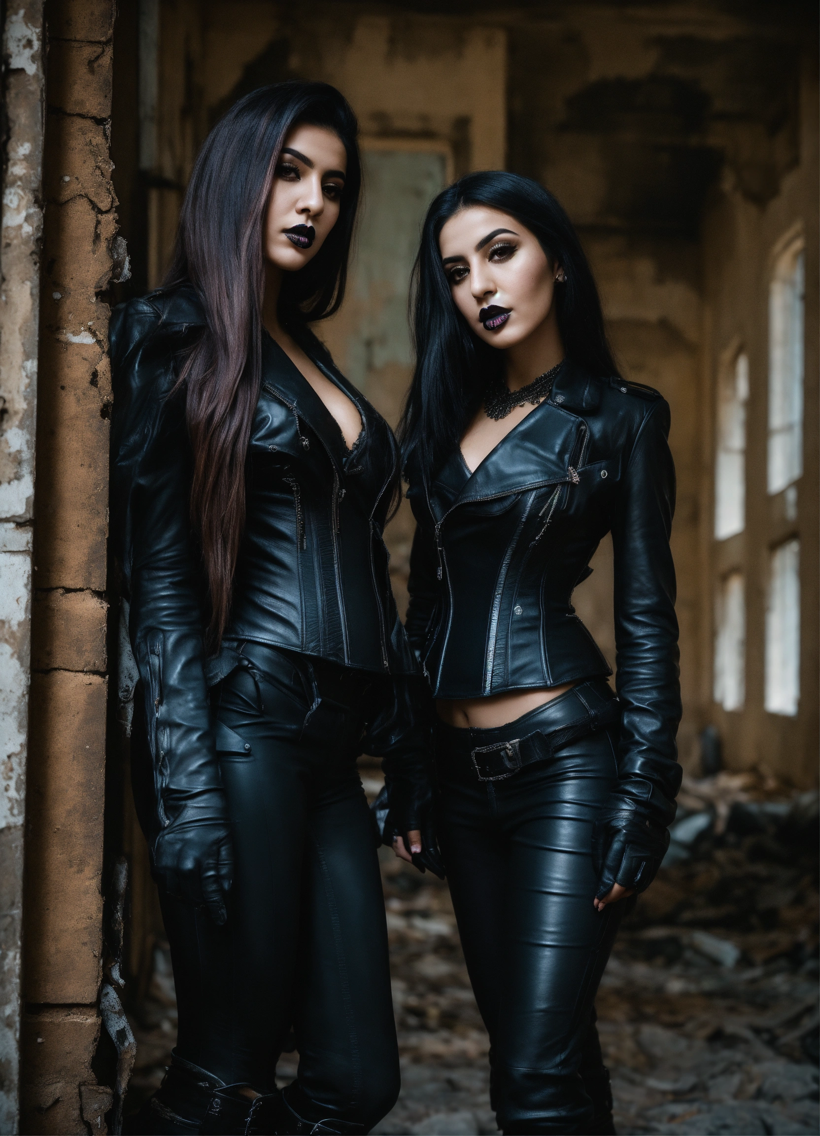 Lexica - Two young iranian goth women with very long hair posing in a ...