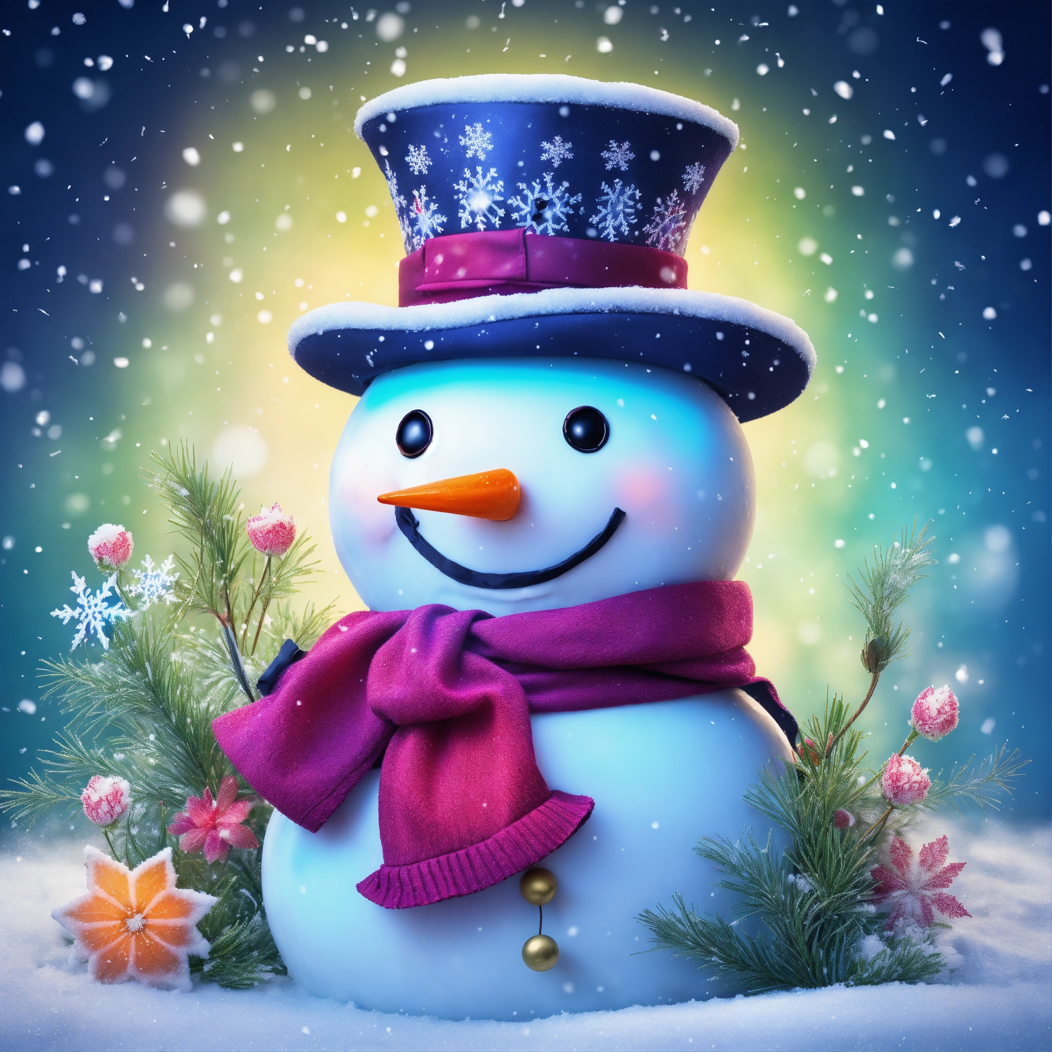 Lexica - A cute jolly happy snowman wearing a beautiful detailed ...