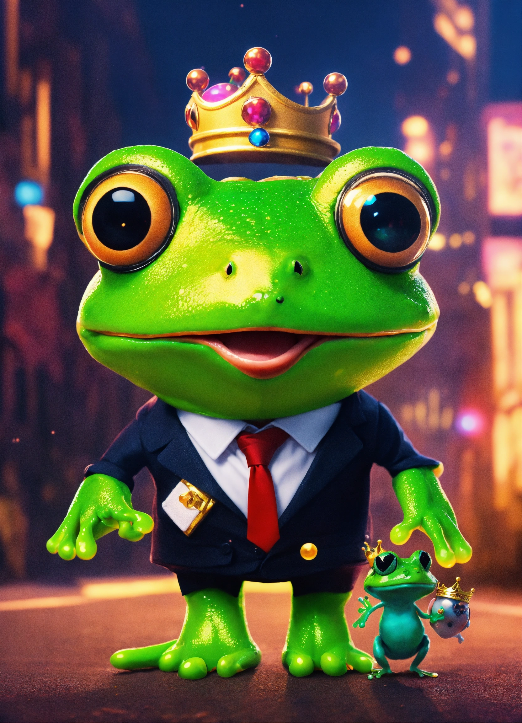 Lexica - Cute frog in suit and crown with lady frog taking a chance ...