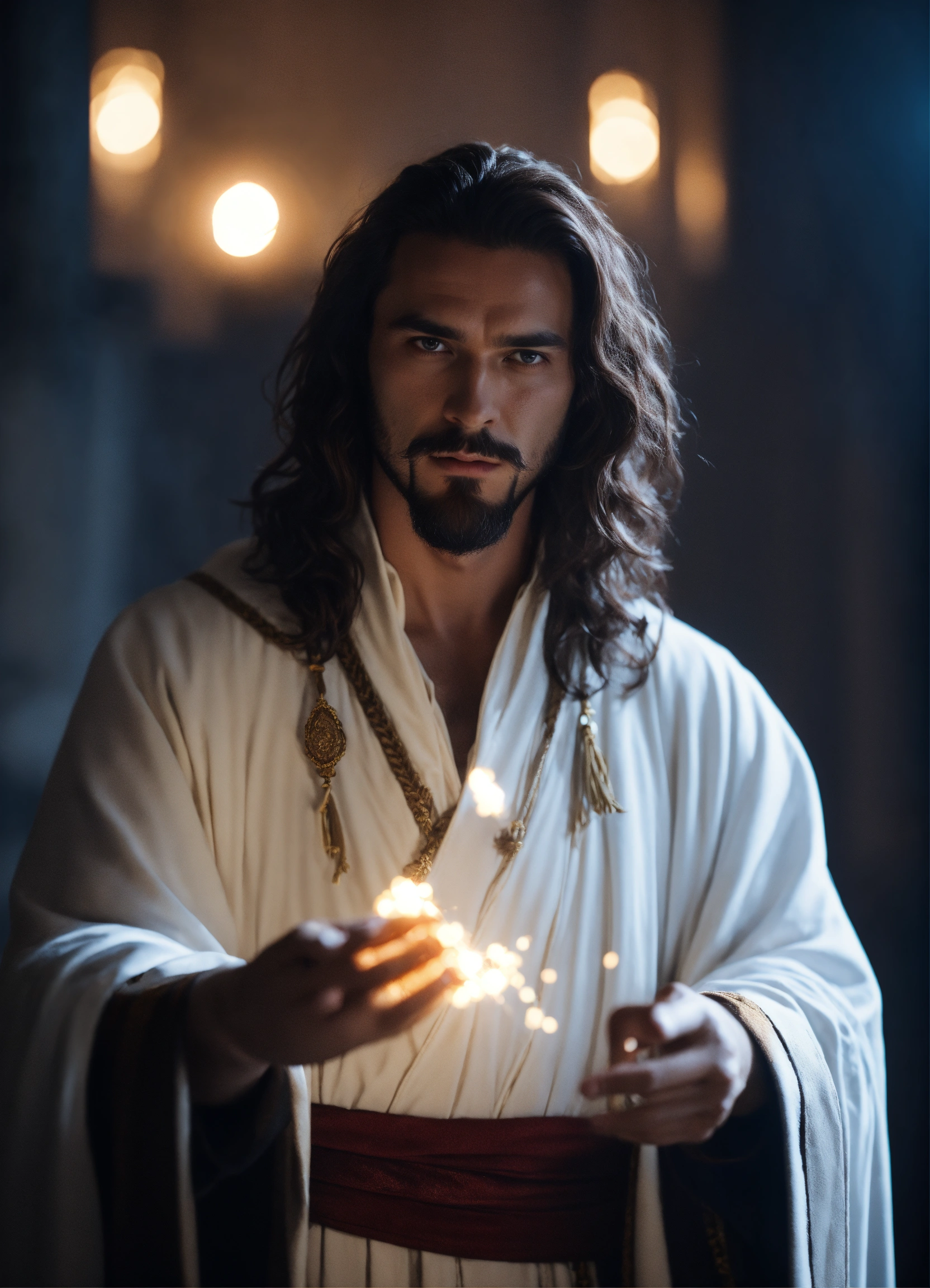 Lexica - Dark medium hair, french goatee, wizard robes, snapping ...