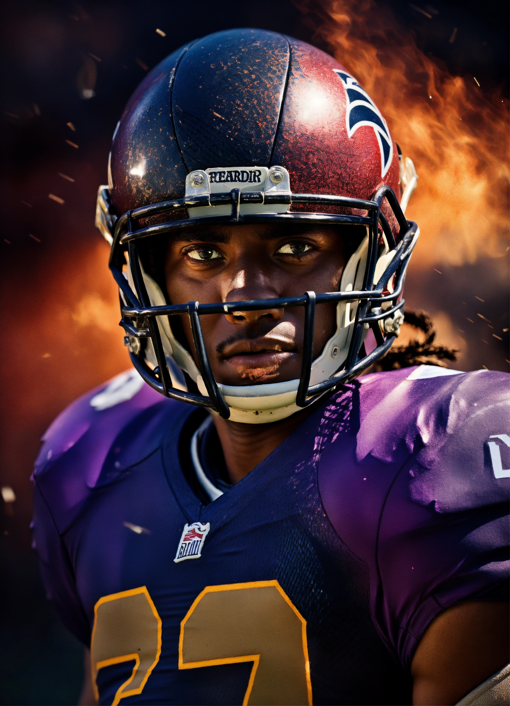 Lexica - Portrait of American football player, photography, dramatic ...
